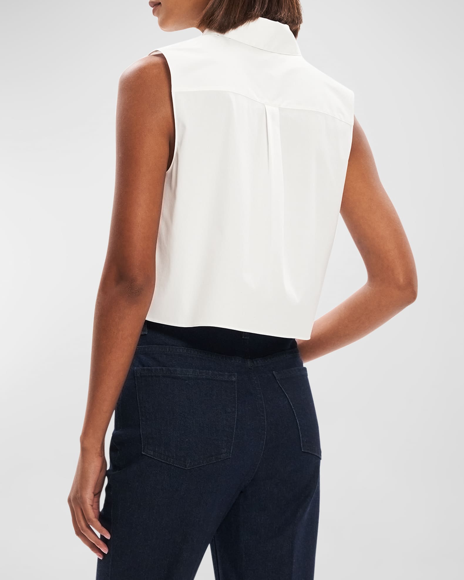 Theory Cropped Sleeveless Cotton Shirt | Neiman Marcus