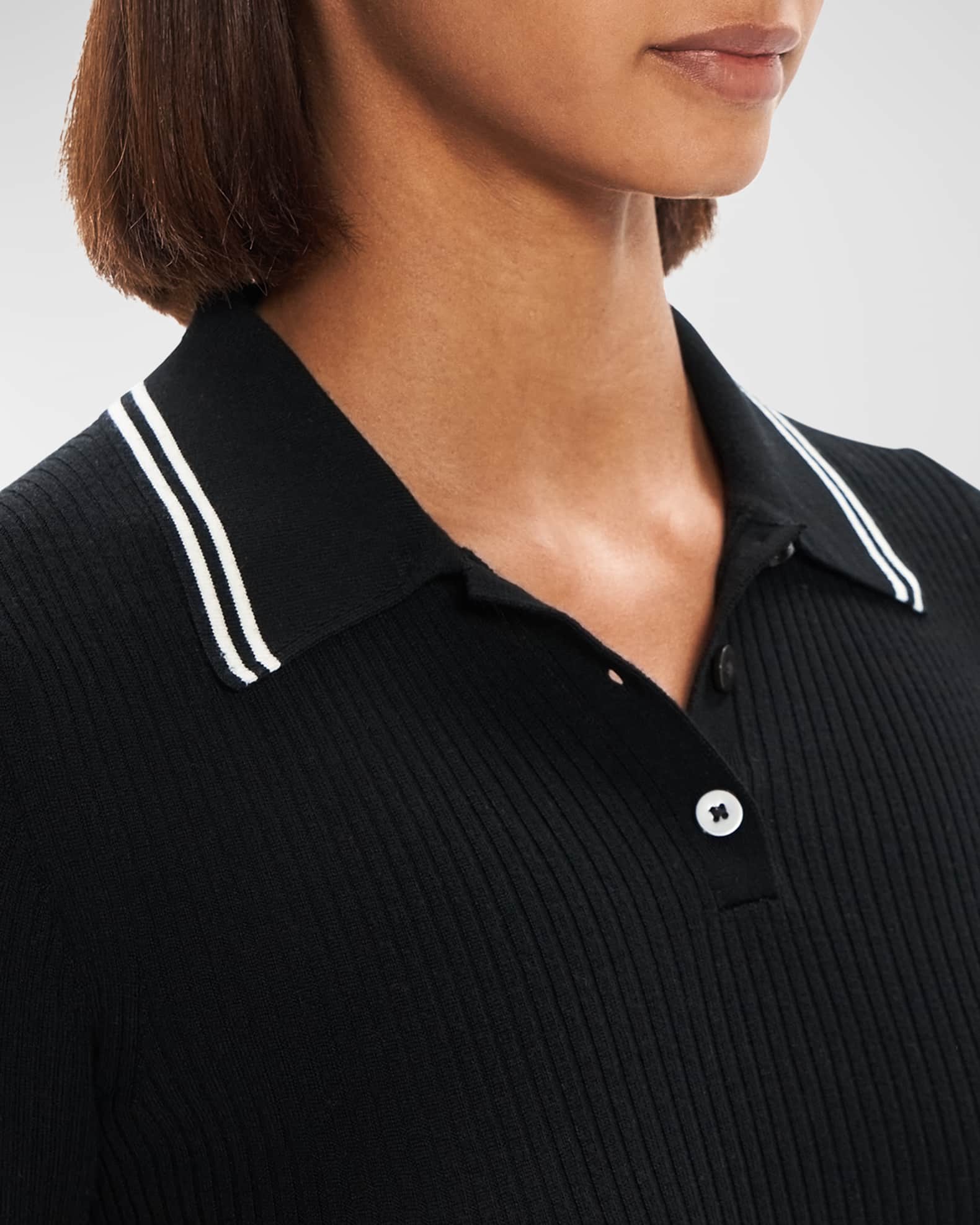 Theory Regal Wool Ribbed Polo Shirt with Tipping | Neiman Marcus