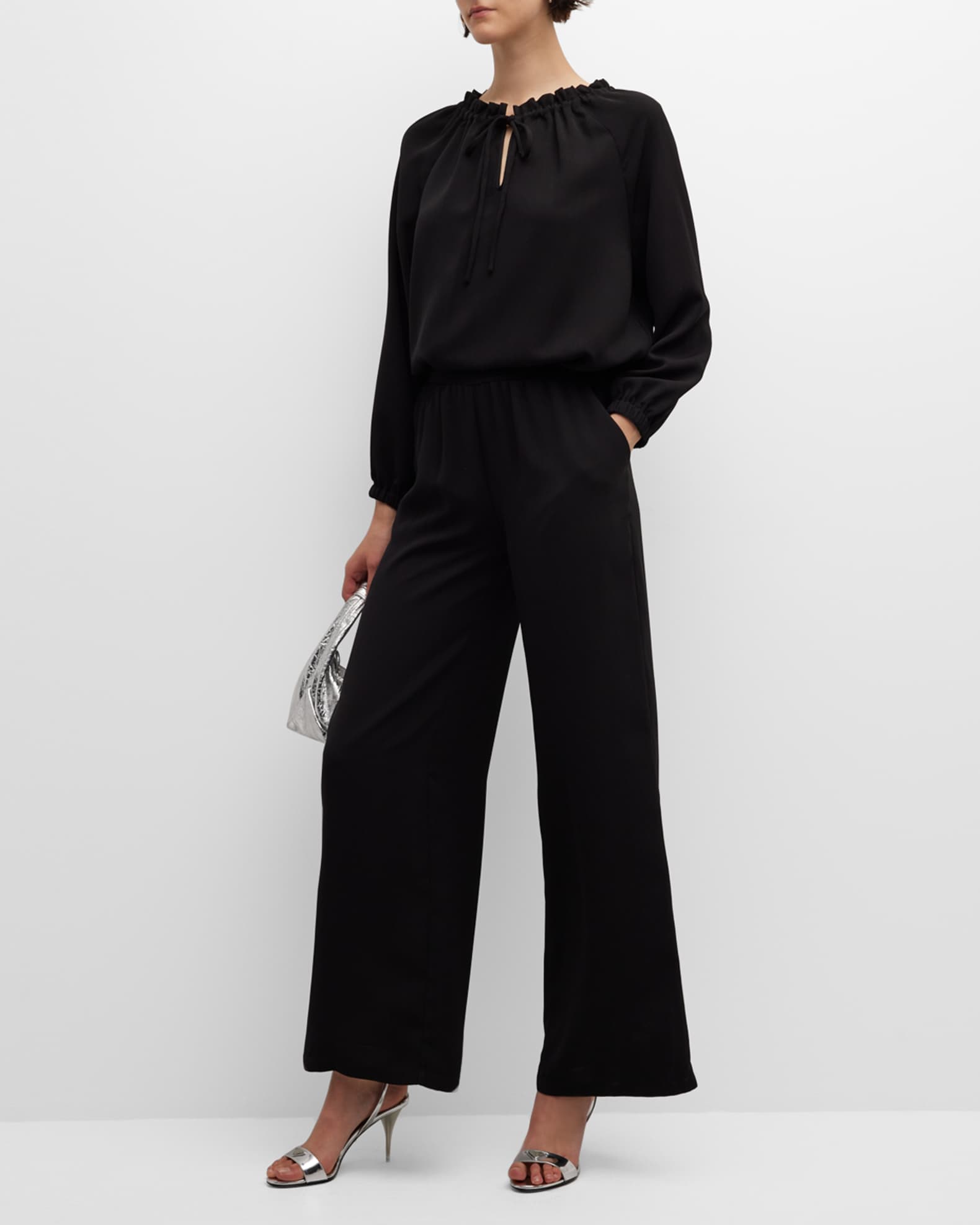 Emporio Armani High-Rise Wide-Leg Crepe Pants | Neiman Marcus