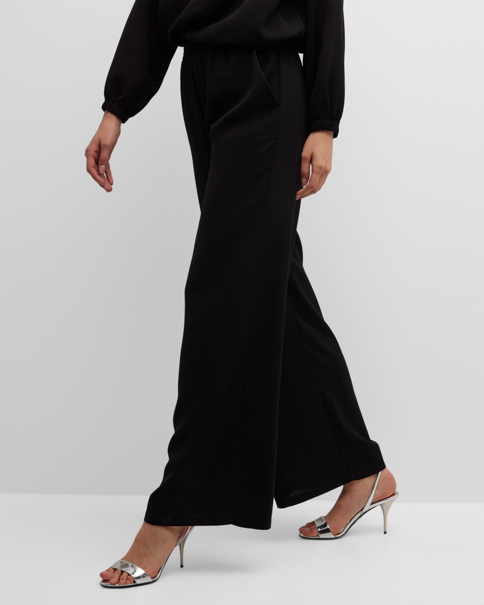 Emporio Armani High-Rise Wide-Leg Crepe Pants | Neiman Marcus