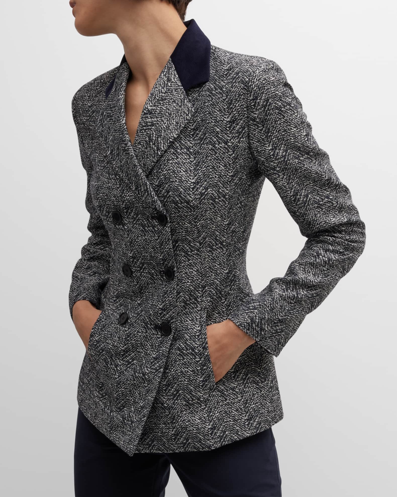 Emporio Armani Heathered Double-Breasted Wool-Blend Blazer | Neiman Marcus
