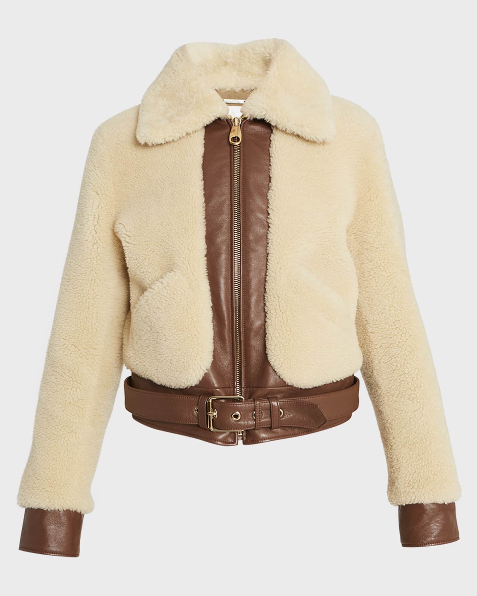 Chloe Merino Shearling Patchwork Short Jacket | Neiman Marcus