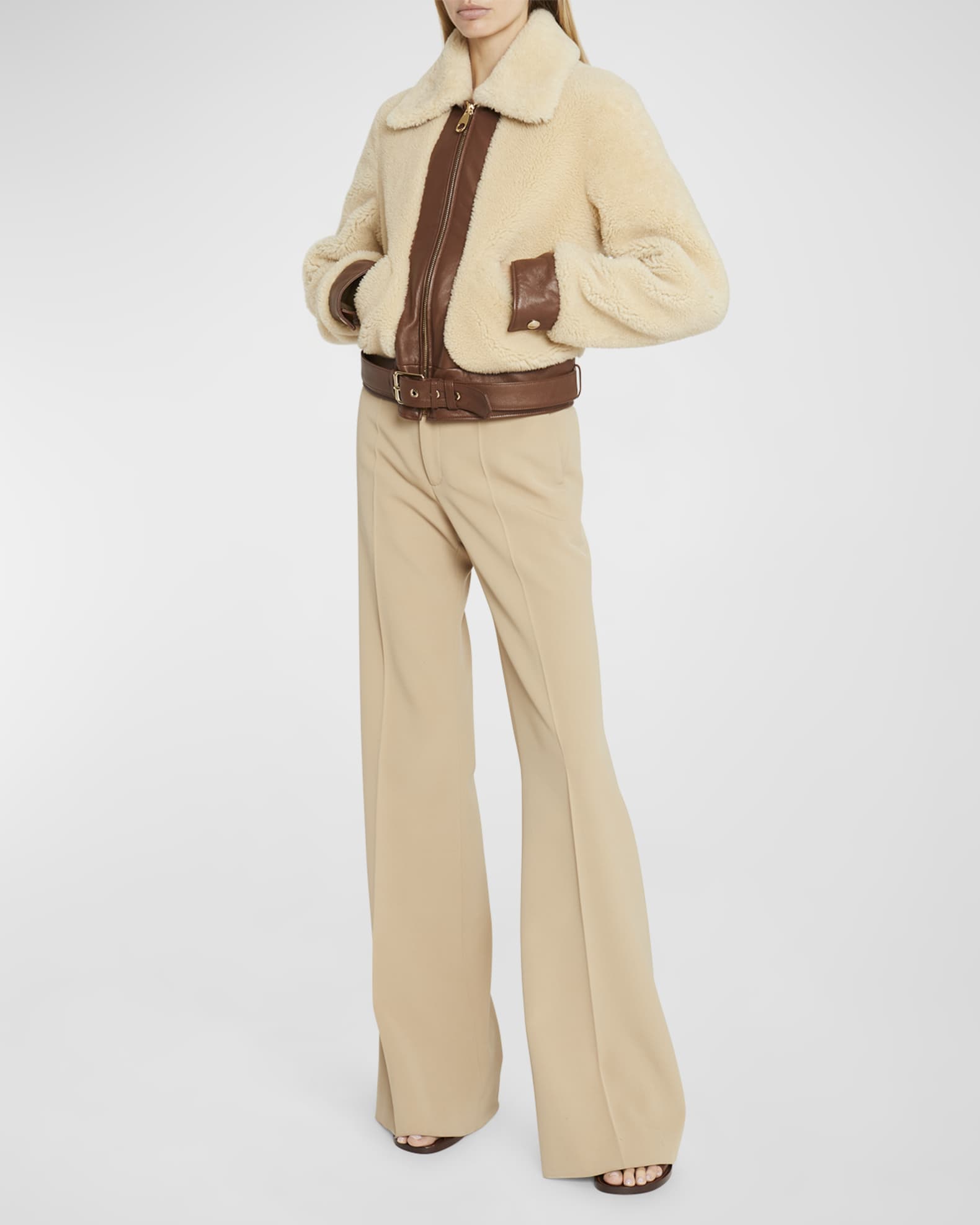 Chloe Merino Shearling Patchwork Short Jacket | Neiman Marcus