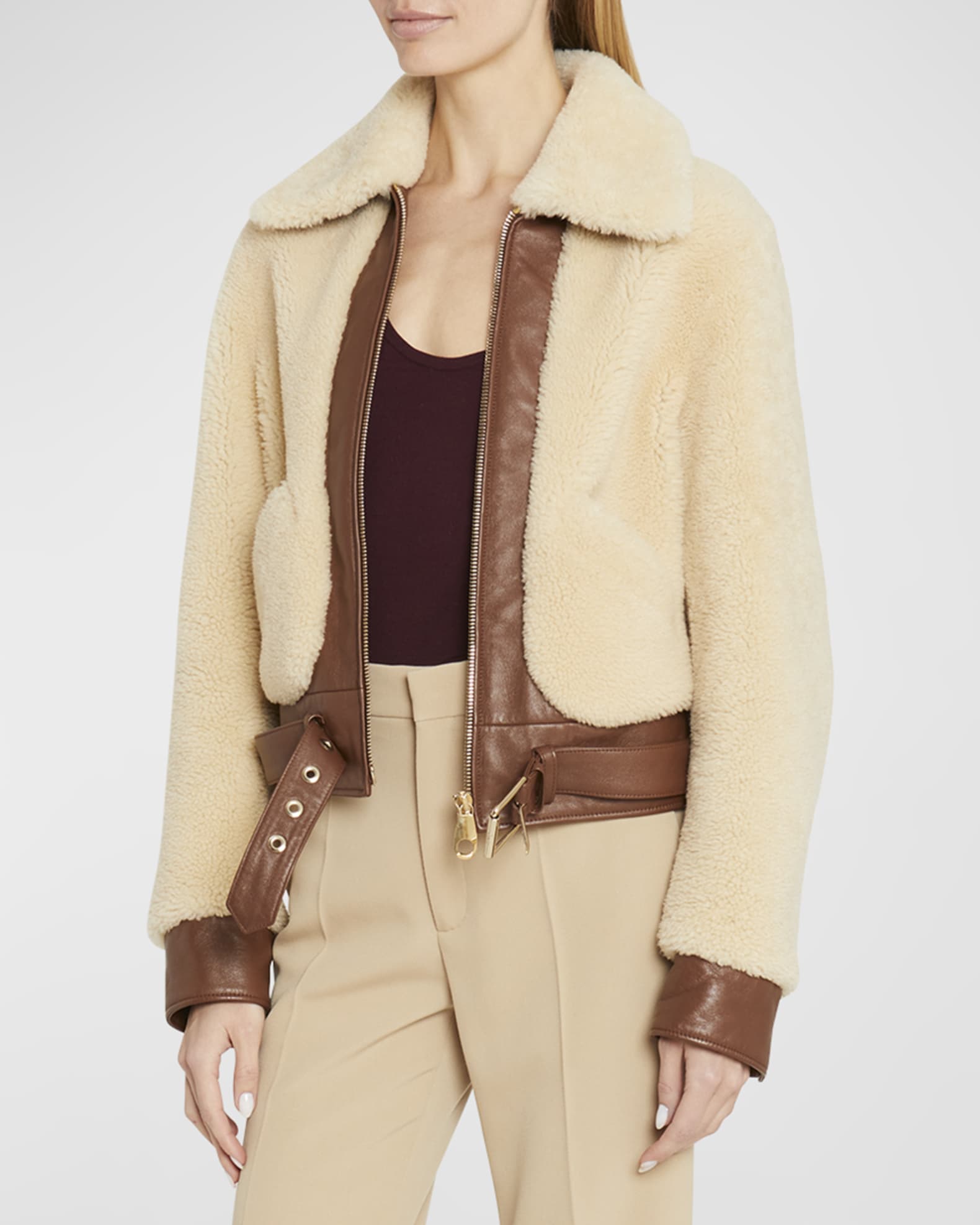 Chloe Merino Shearling Patchwork Short Jacket | Neiman Marcus