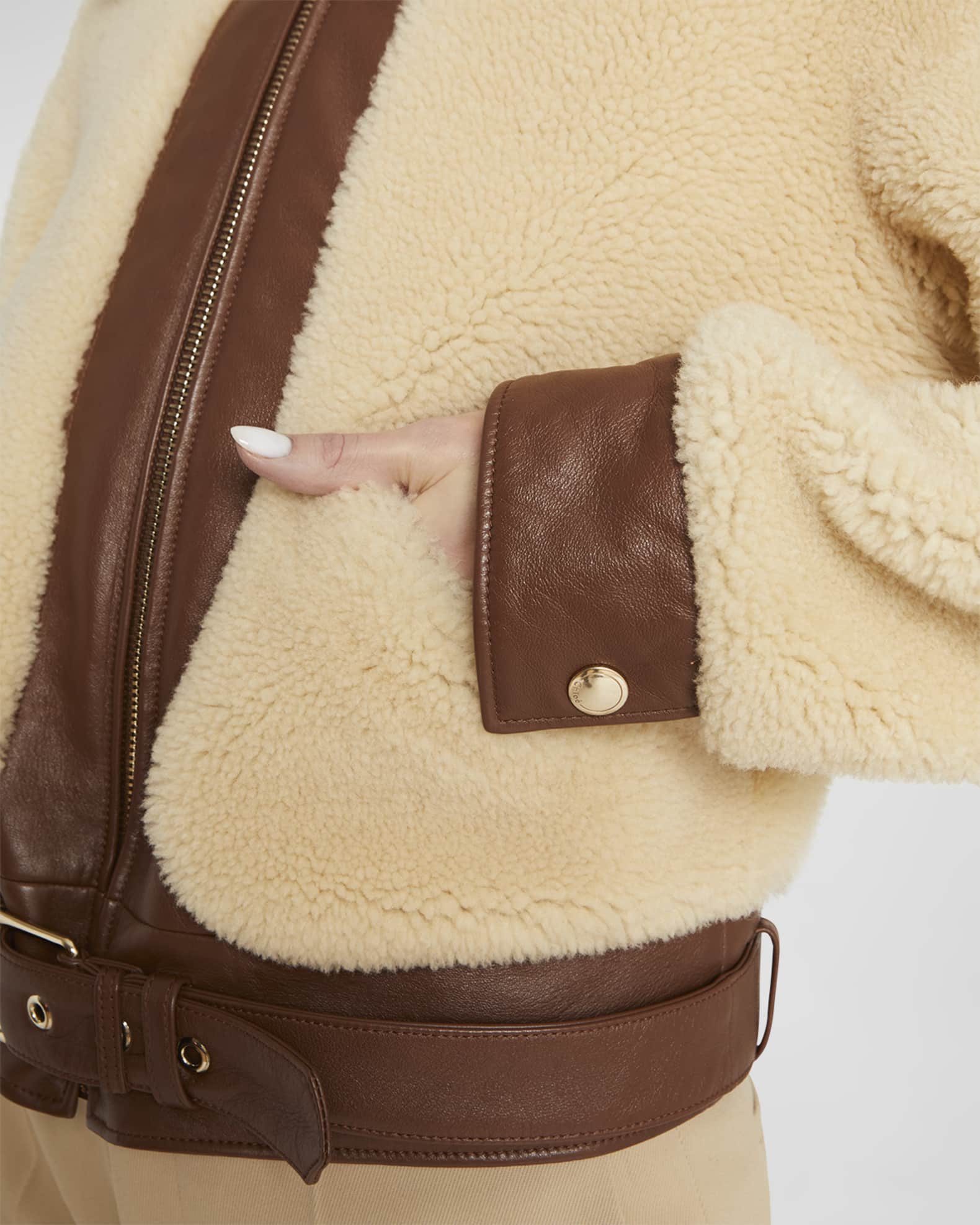 Chloe Merino Shearling Patchwork Short Jacket | Neiman Marcus