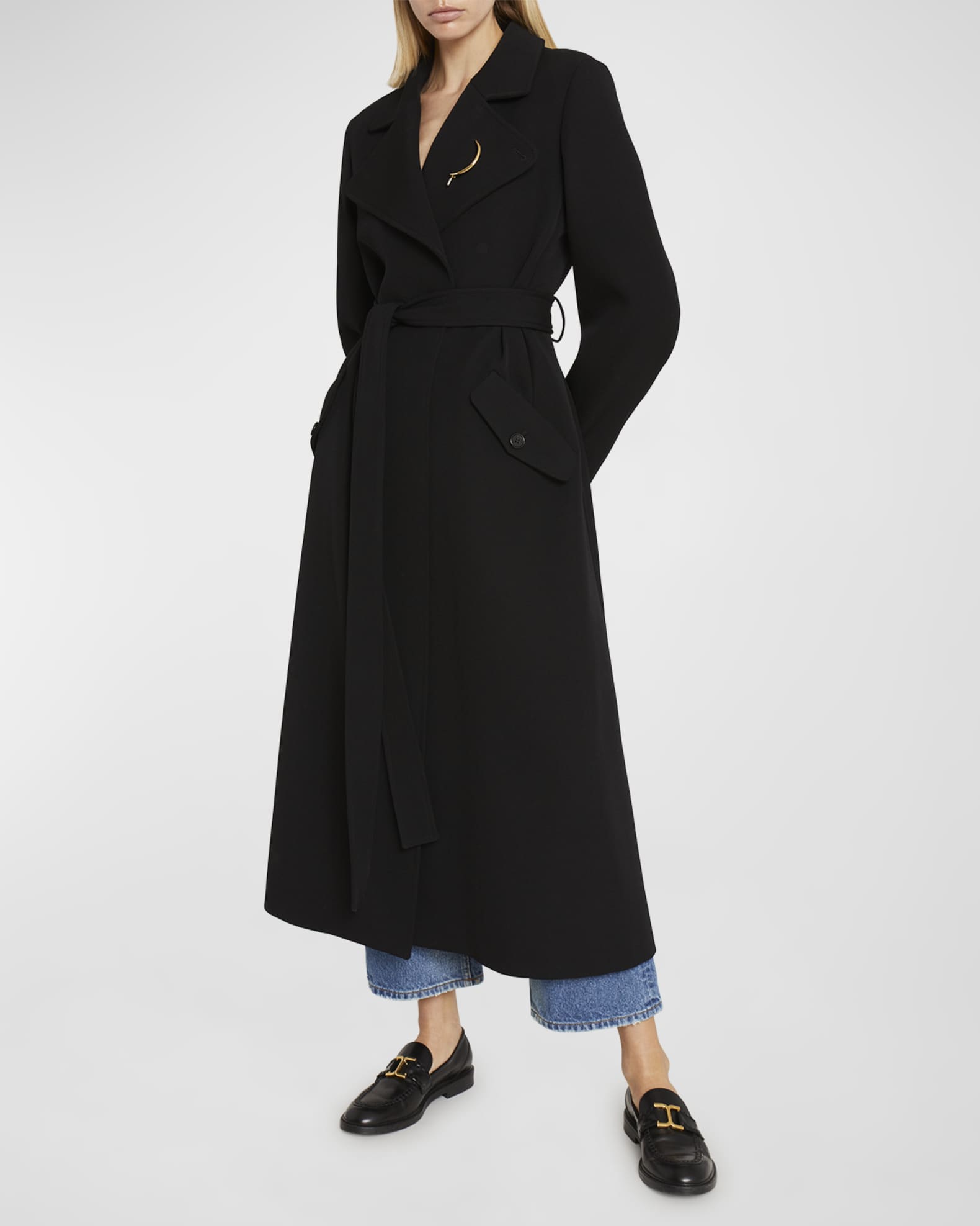 Chloe Belted Wool Overcoat with Pin Detail | Neiman Marcus