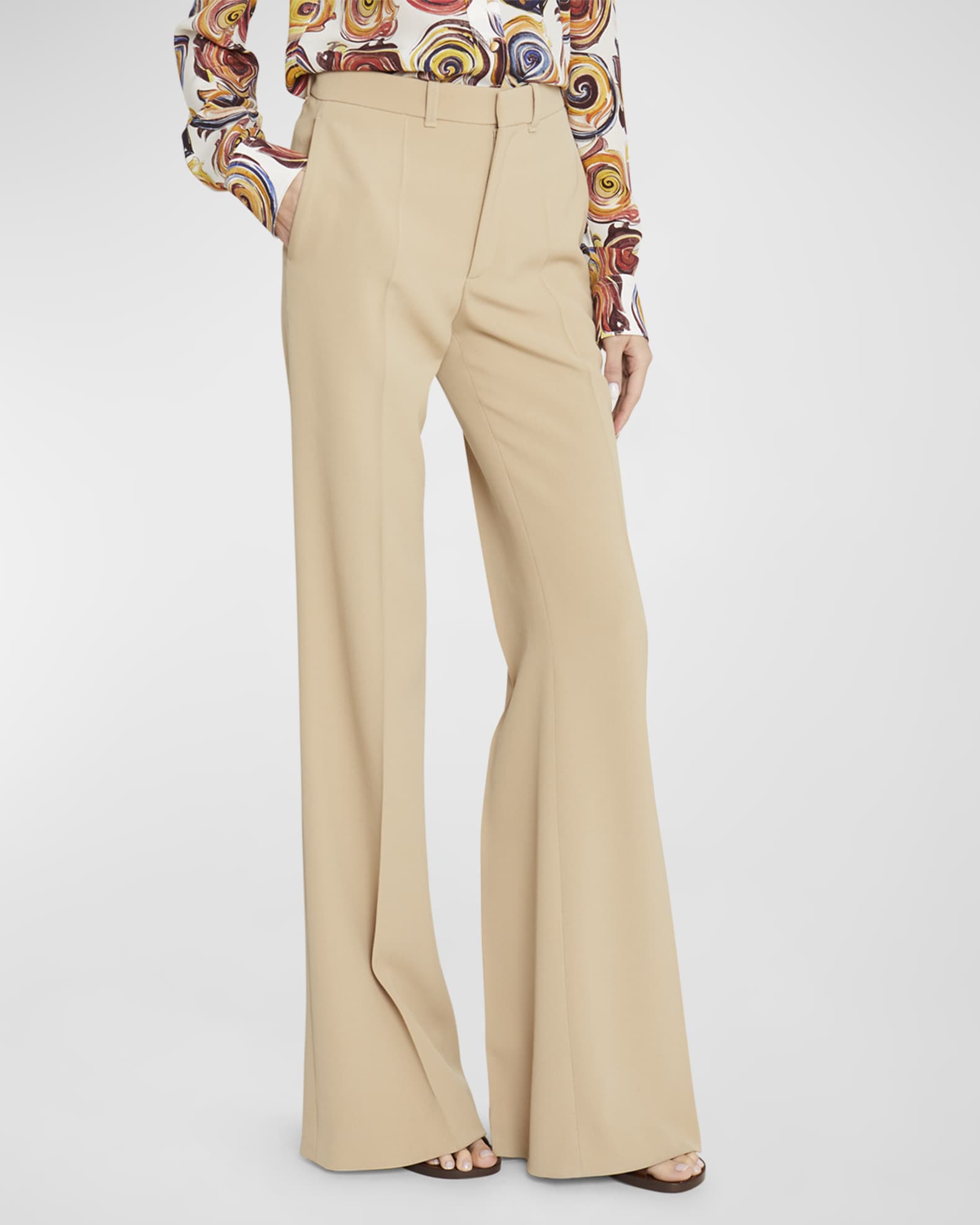 Chloe Cavalry Wool Wide-Leg Trouser Pants | Neiman Marcus