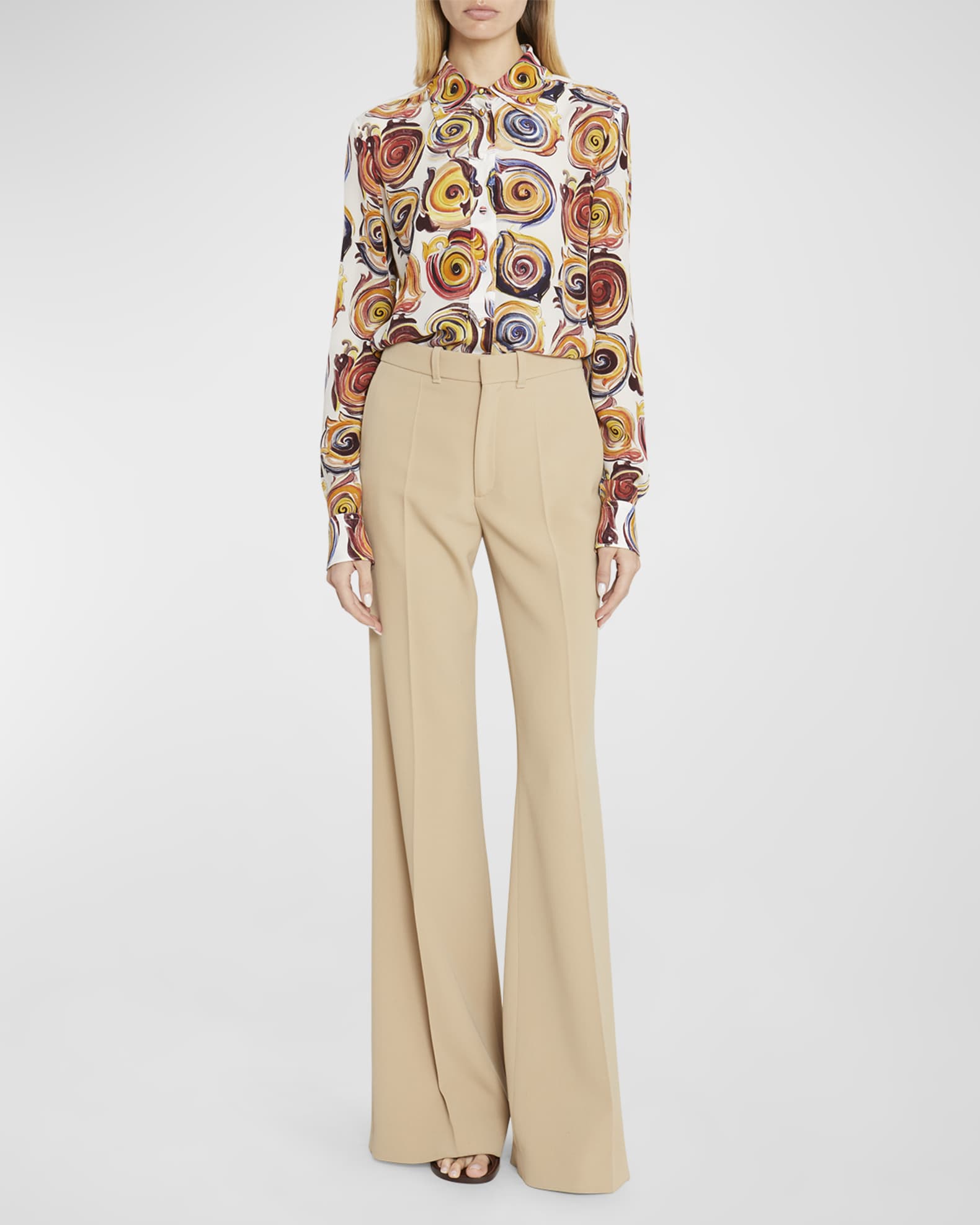 Chloe Cavalry Wool Wide-Leg Trouser Pants | Neiman Marcus