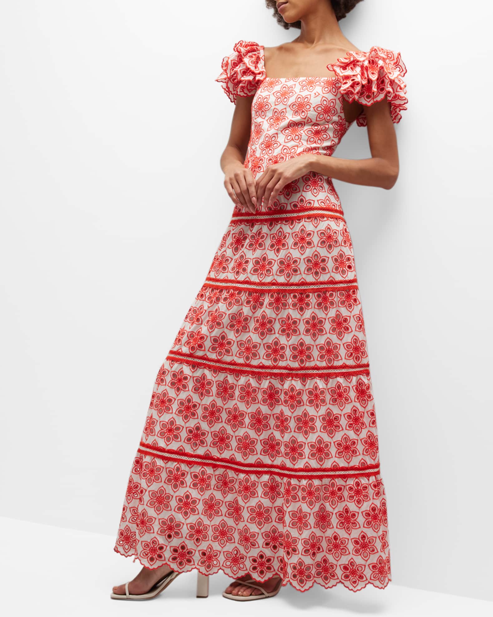 Alice + Olivia Tawny Square-Neck Ruffle Tiered Maxi Dress | Neiman Marcus