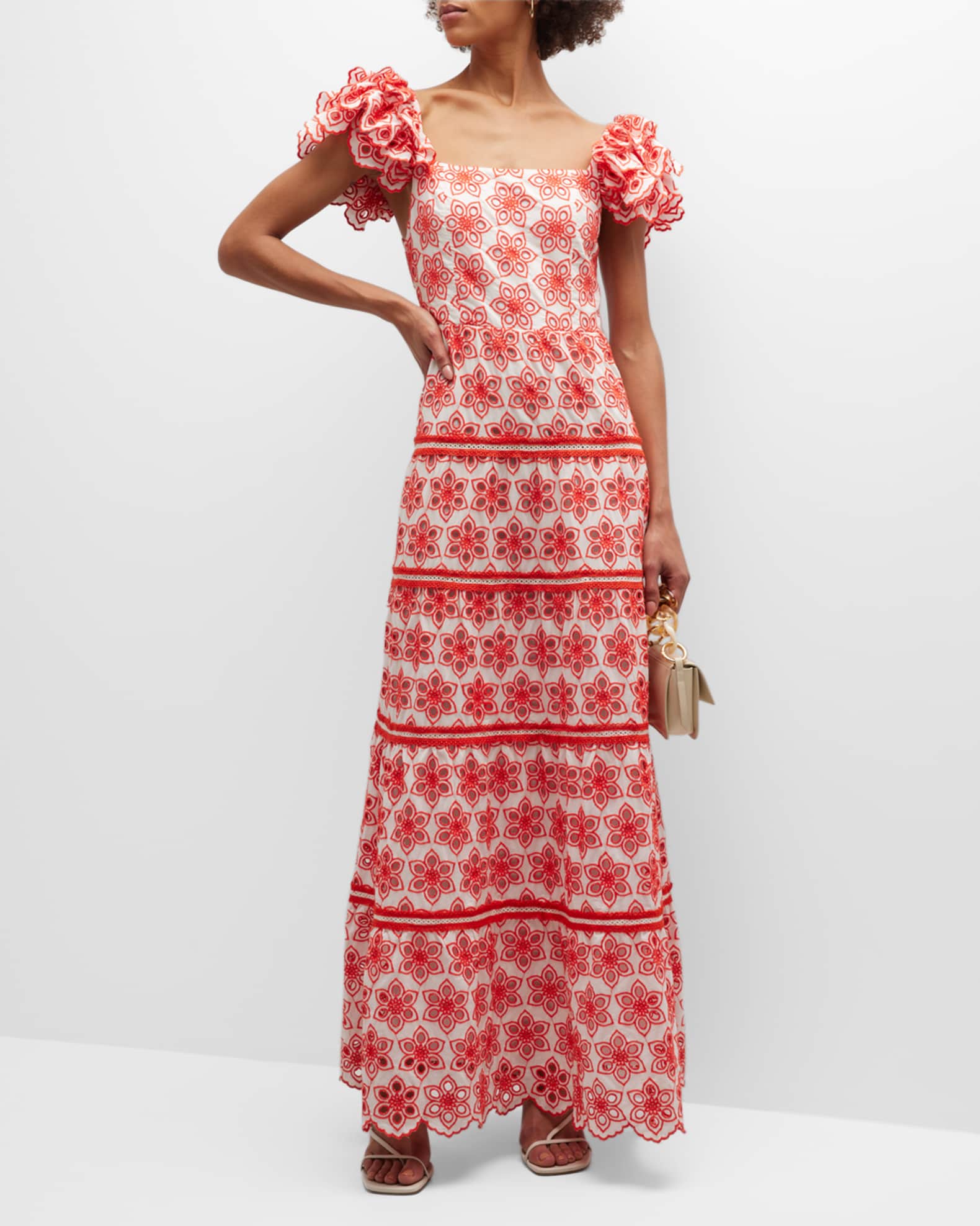 Alice + Olivia Tawny Square-Neck Ruffle Tiered Maxi Dress | Neiman Marcus