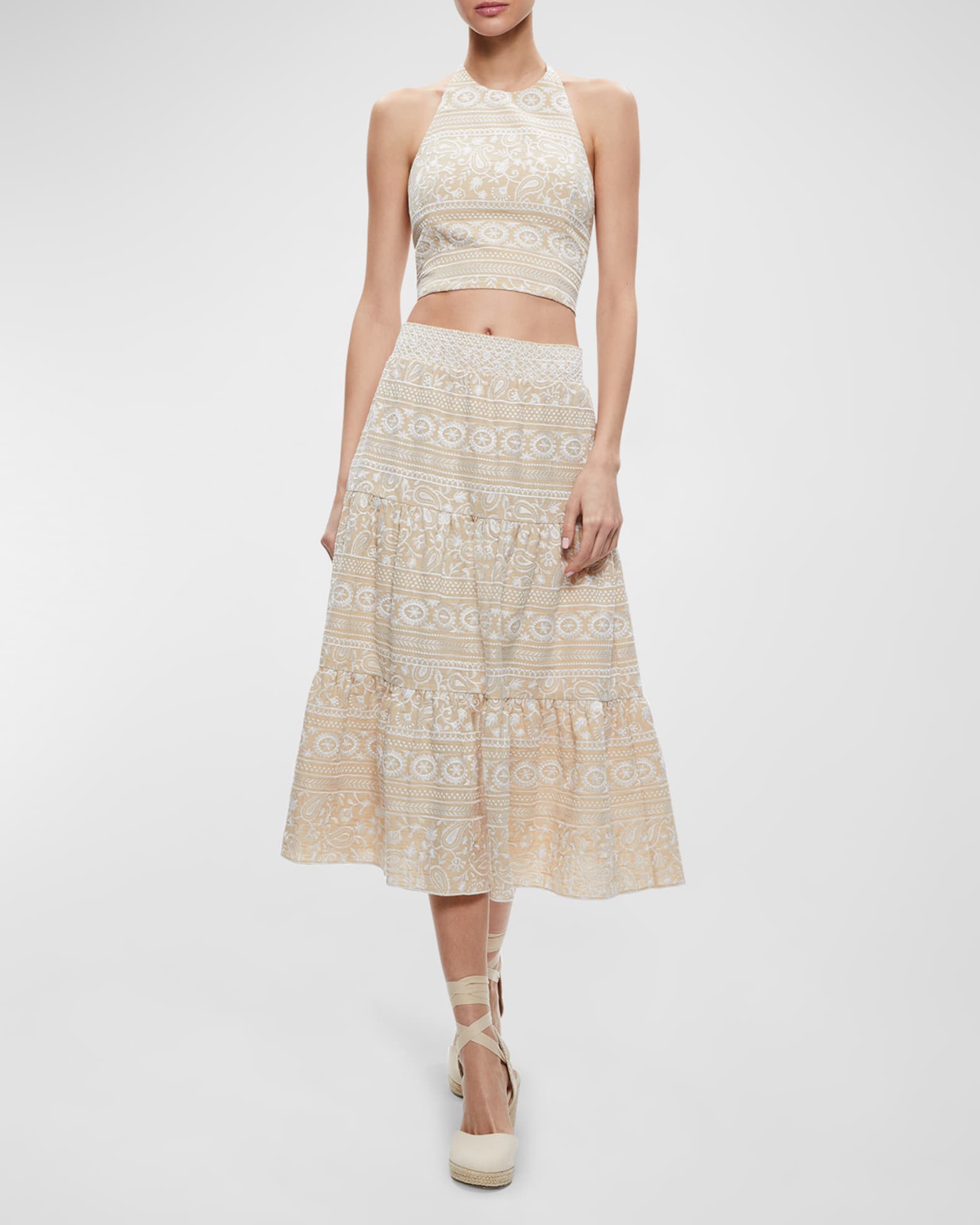 Alice Olivia Jayme Tie Neck Halter Embroidered Crop Top Neiman Marcus