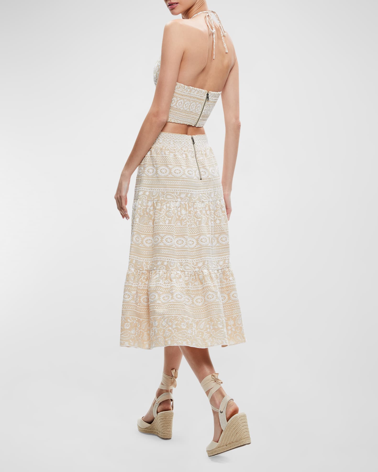 Alice Olivia Jayme Tie Neck Halter Embroidered Crop Top Neiman Marcus