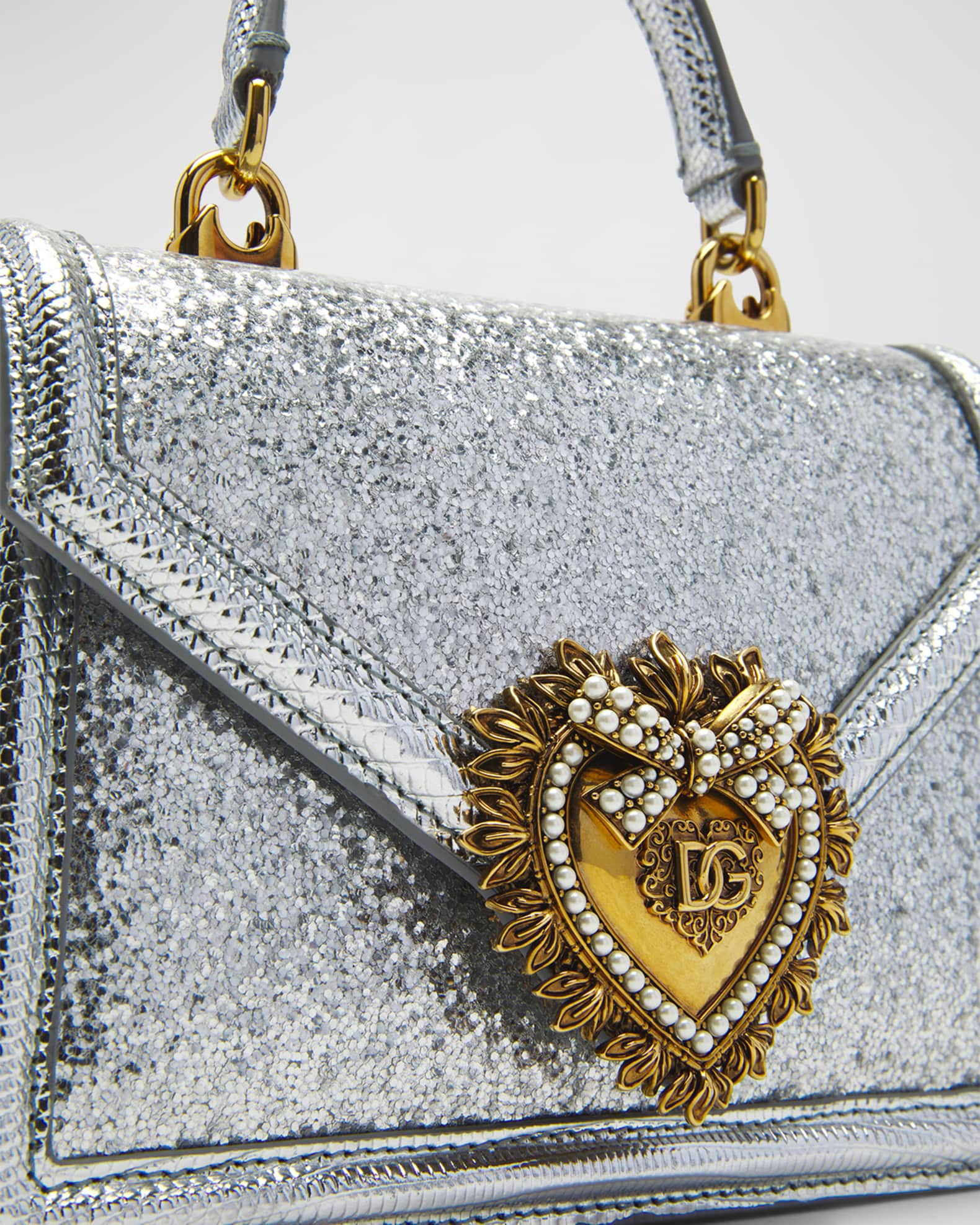 Dolce&Gabbana Devotion Mini Glitter Leather Top-Handle Bag | Neiman Marcus