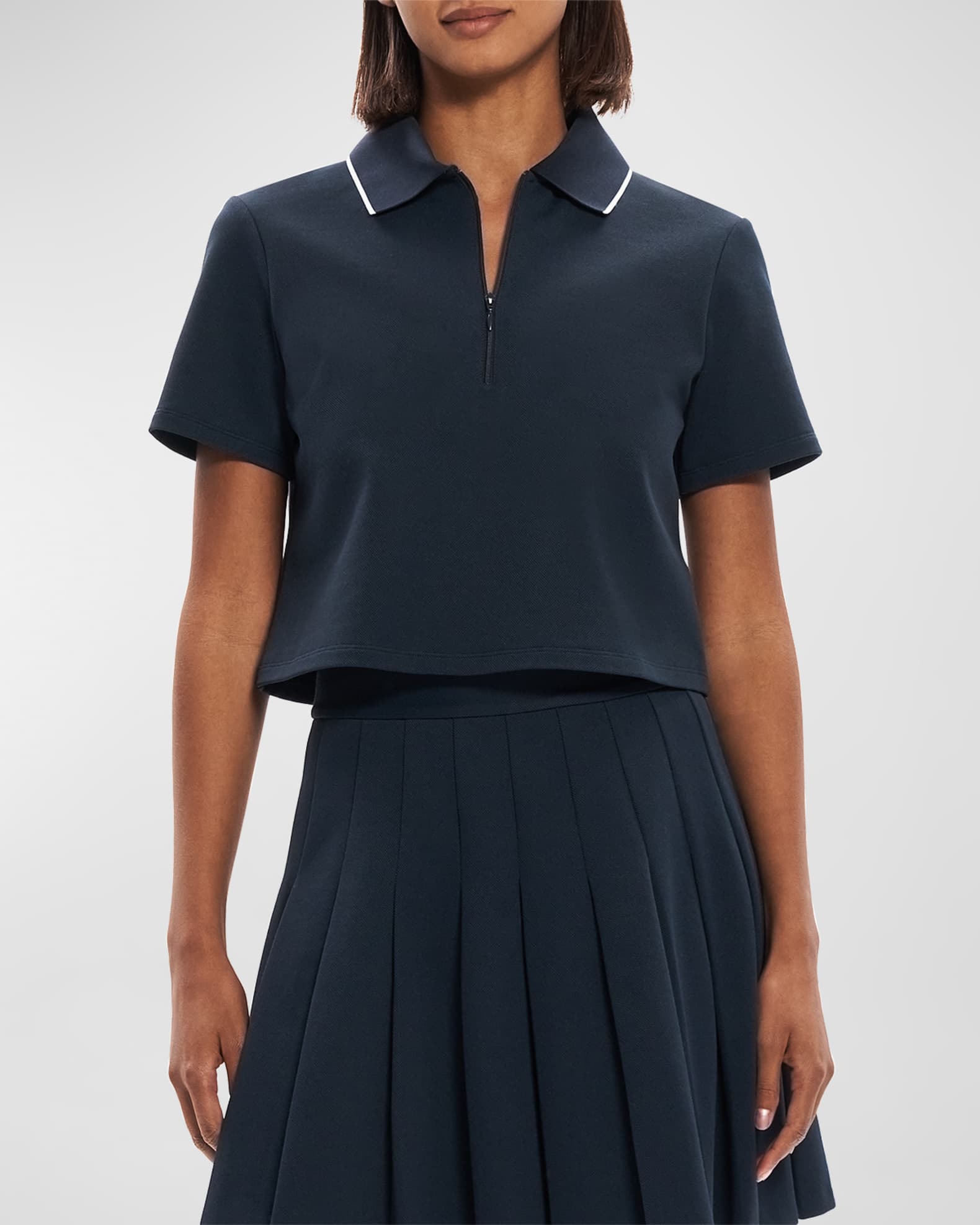 Theory Tennis Polo Zip-Front Top | Neiman Marcus