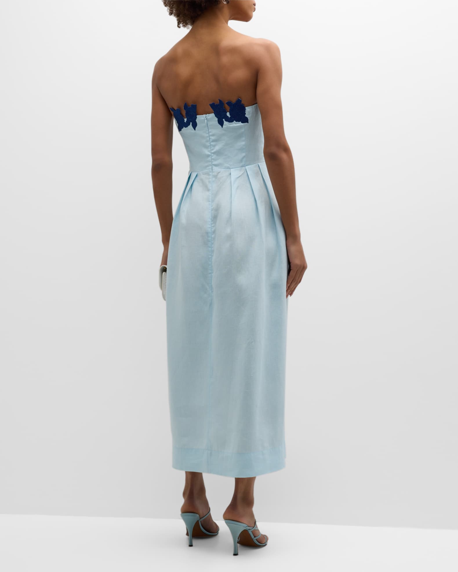 FANM MON Lorr Strapless Embroidered Linen Midi Dress | Neiman Marcus
