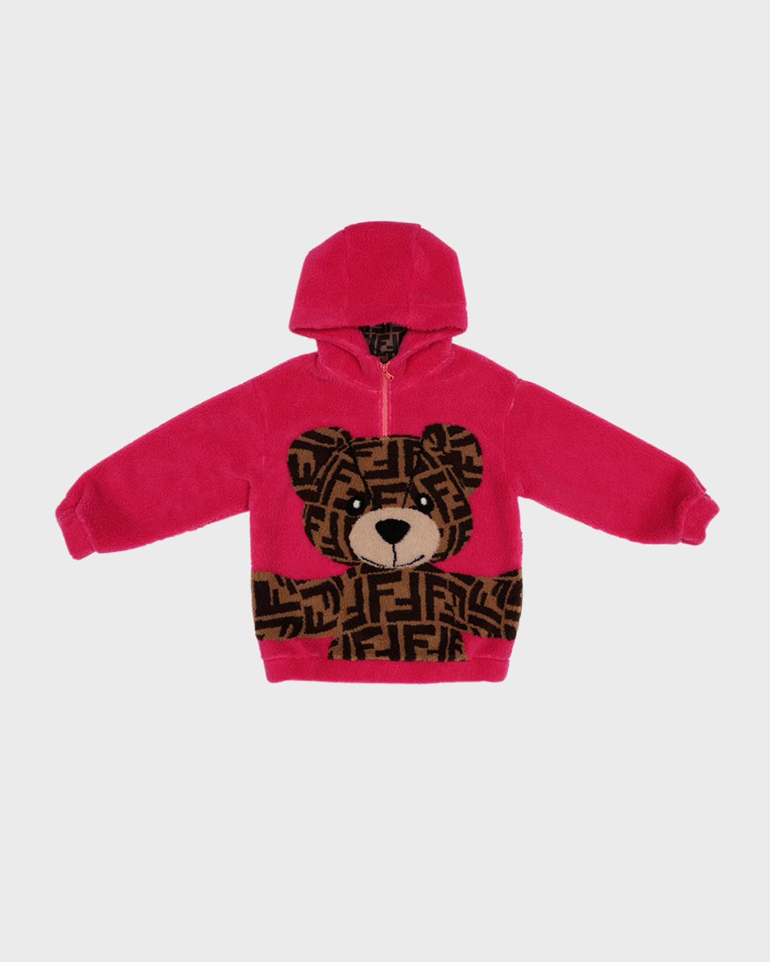 Fendi Kid's Fuzzy Monogram Bear Wool Hoodie, Size 8-14 | Neiman Marcus
