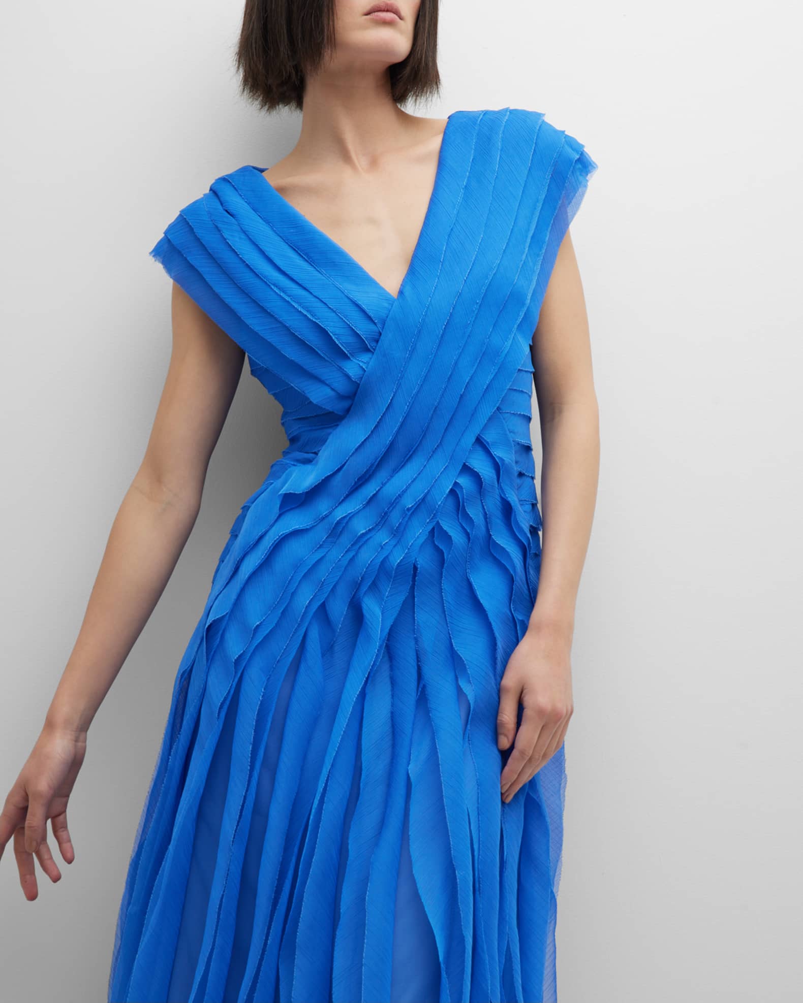 Tadashi Shoji Crinkled Surplice A-Line Gown | Neiman Marcus