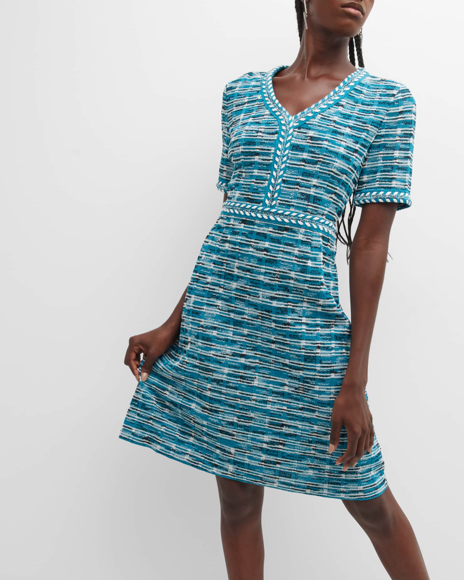 Misook Braided-Trim Tweed Knit Midi Dress | Neiman Marcus