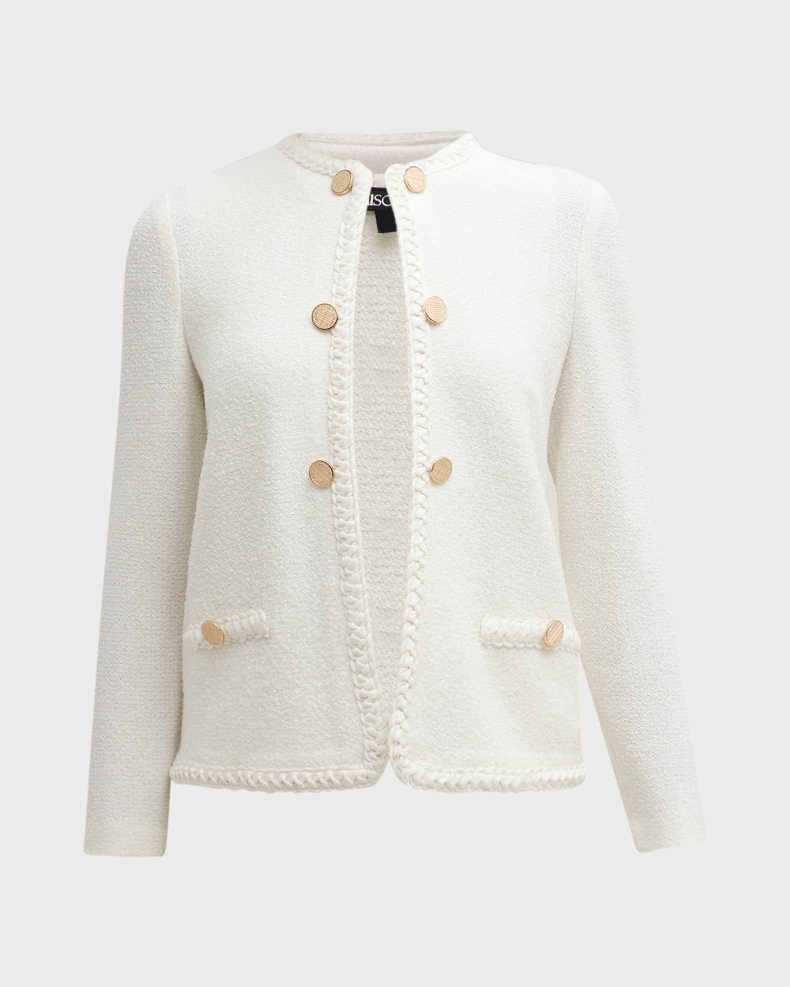 Misook Button-Front Braided-Trim Tweed Jacket | Neiman Marcus