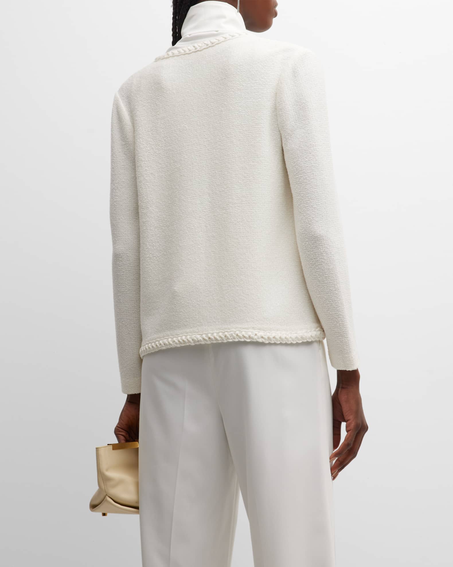 Misook Button-Front Braided-Trim Tweed Jacket | Neiman Marcus