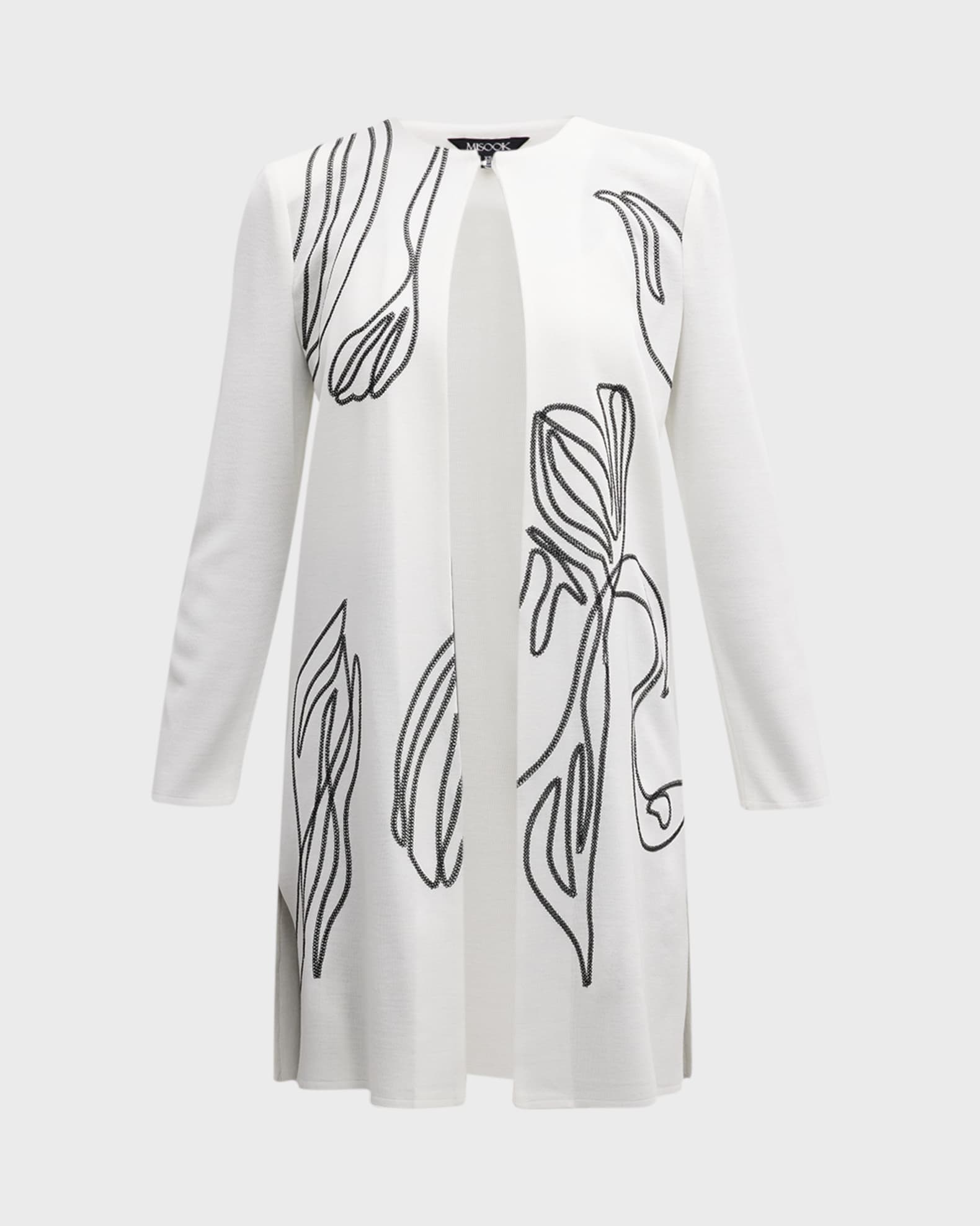 Misook Abstract Embroidered Side-Slit Jacket | Neiman Marcus