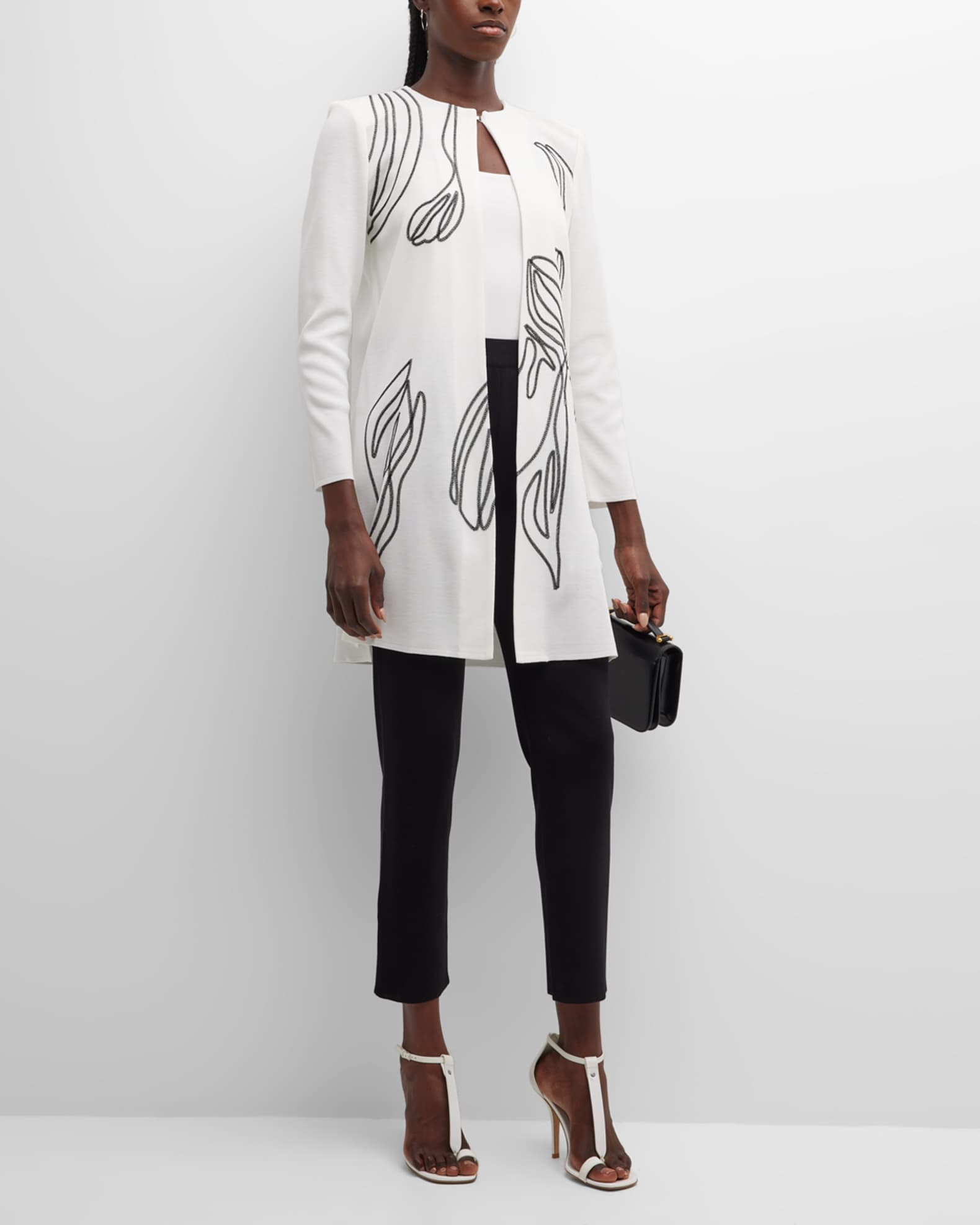 Misook Abstract Embroidered Side-Slit Jacket | Neiman Marcus