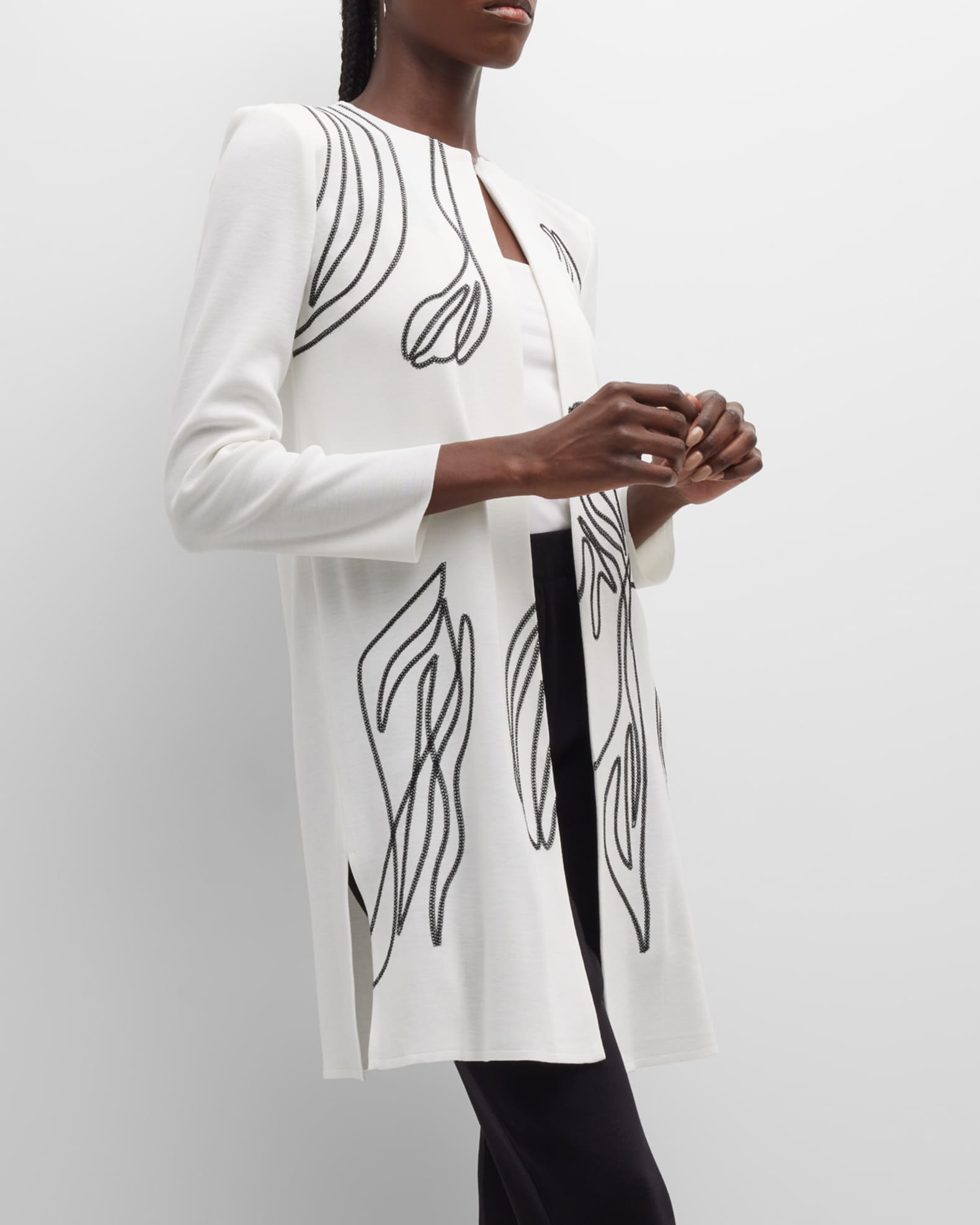 Misook Abstract Embroidered Side-Slit Jacket | Neiman Marcus