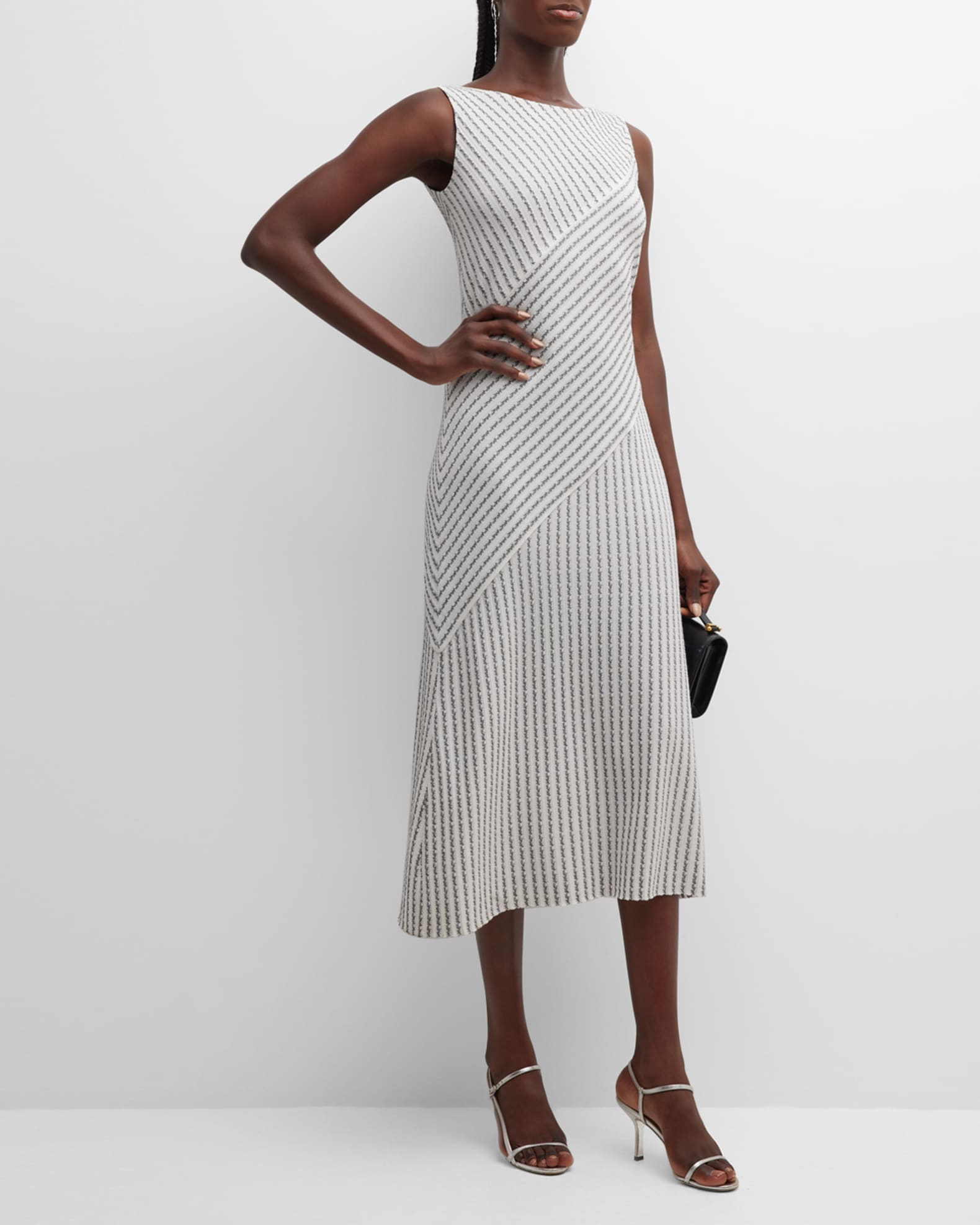 Misook Sleeveless Striped A-Line Maxi Dress | Neiman Marcus