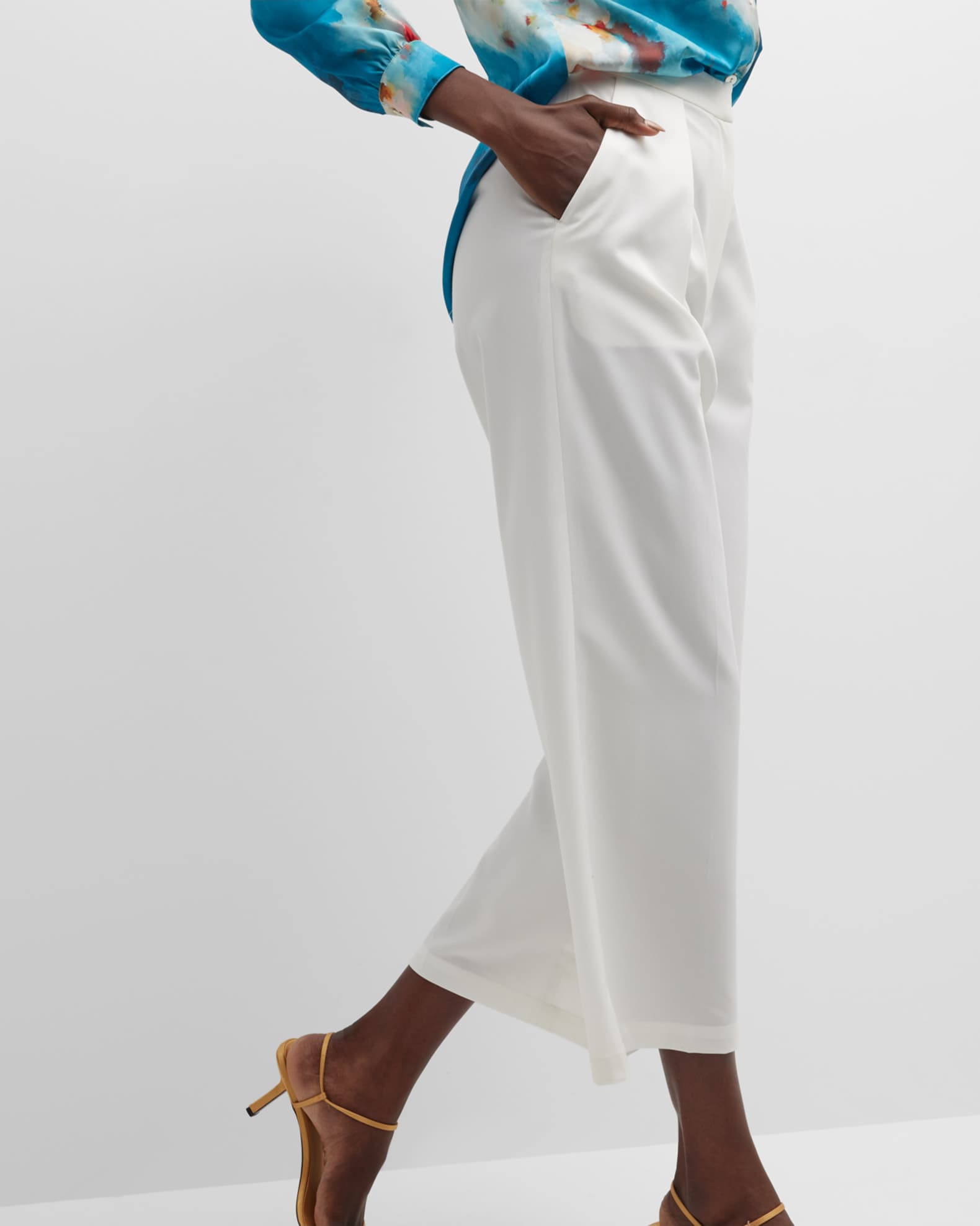 Misook Cropped Wide-Leg Woven Pants | Neiman Marcus