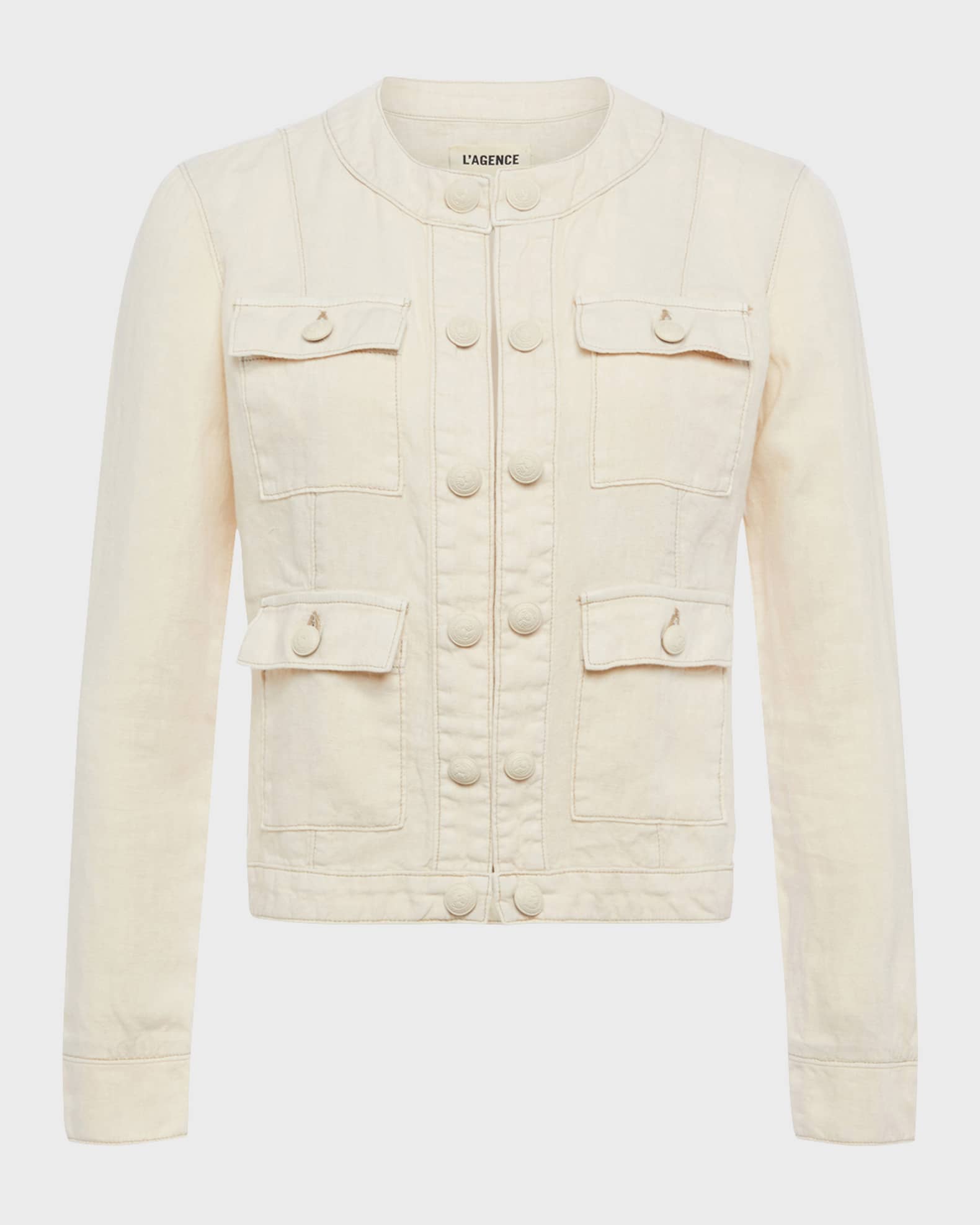 L'Agence Yari Collarless Linen Jacket | Neiman Marcus