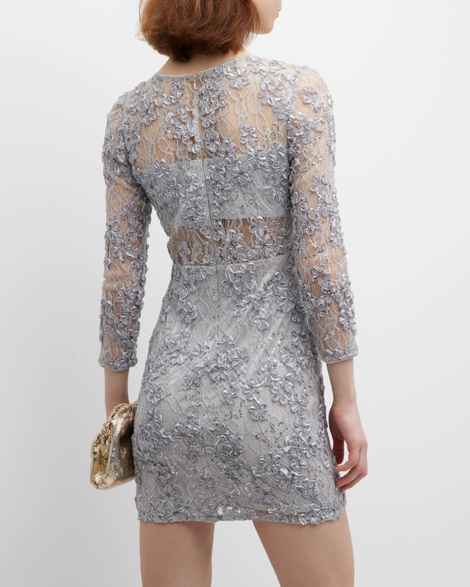 SHO Floral Soutache Sequin Lace Mini Dress | Neiman Marcus