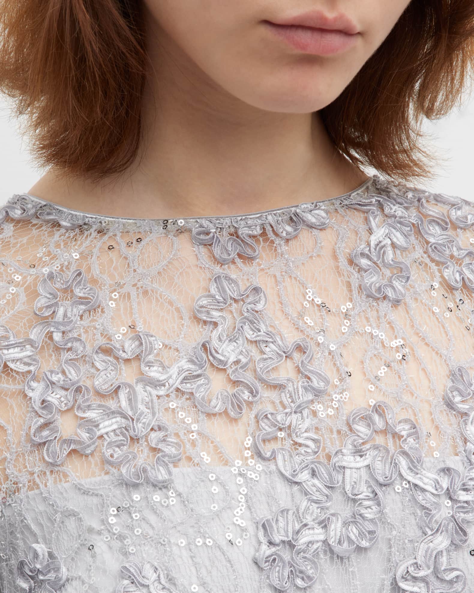 SHO Floral Soutache Sequin Lace Mini Dress | Neiman Marcus