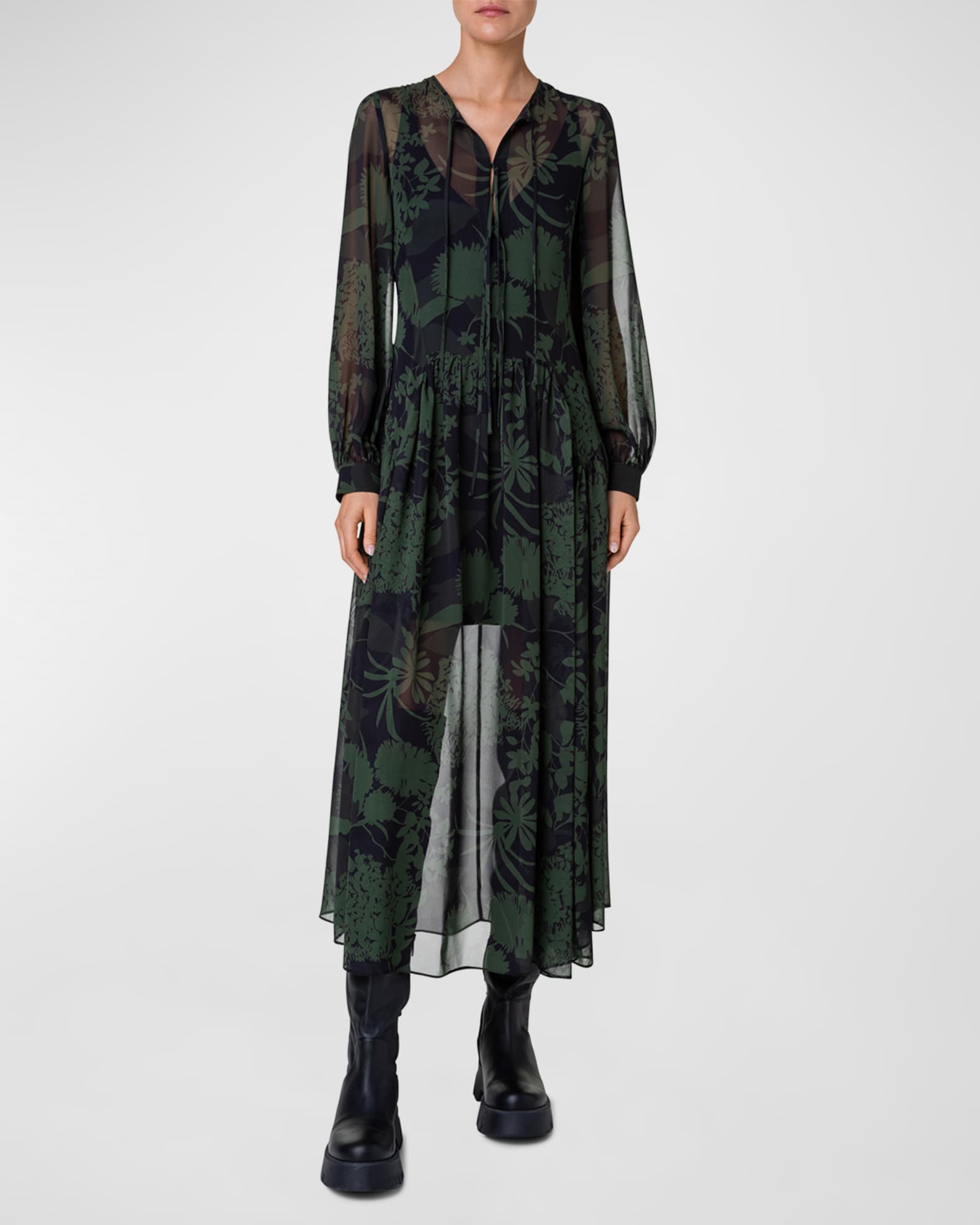 Akris Abraham Flower-Print Gathered Silk Georgette Maxi Dress | Neiman ...