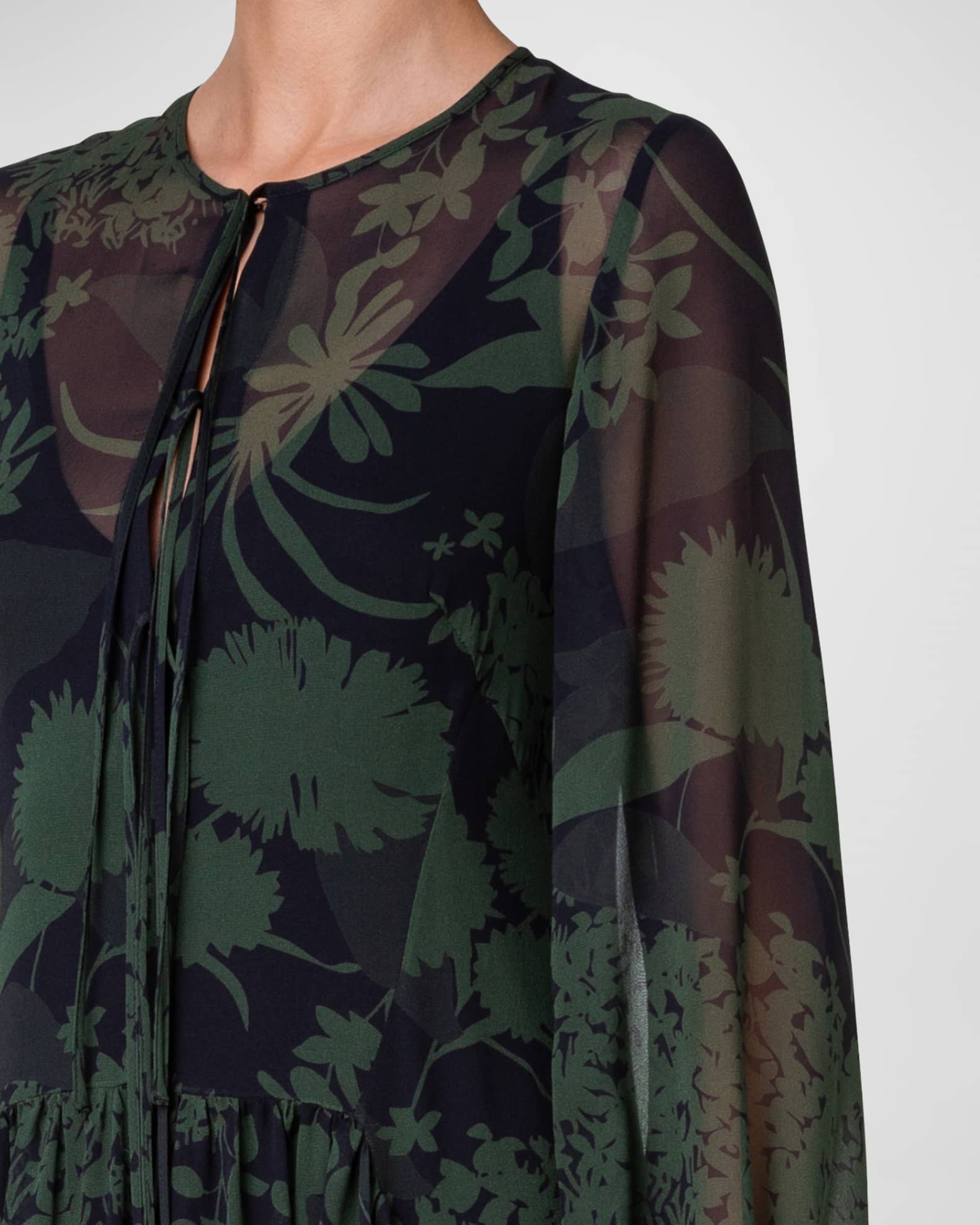 Akris Abraham Flower-Print Gathered Silk Georgette Maxi Dress | Neiman ...