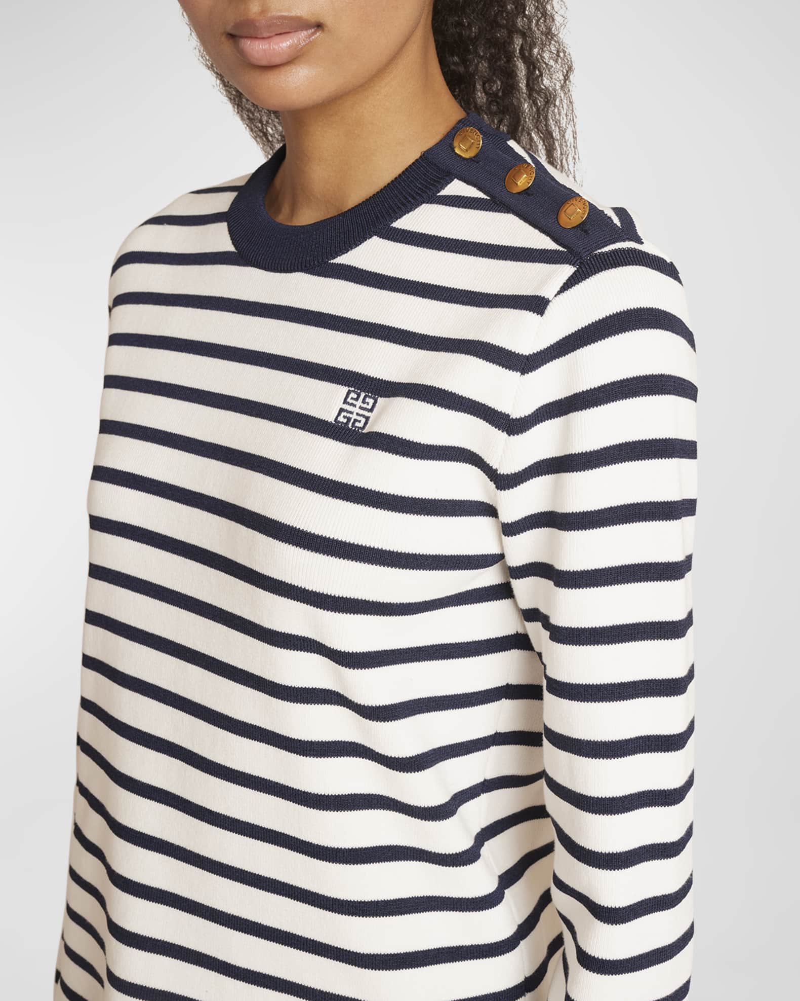 Givenchy Striped Sailor Sweater with Shoulder Buttons | Neiman Marcus