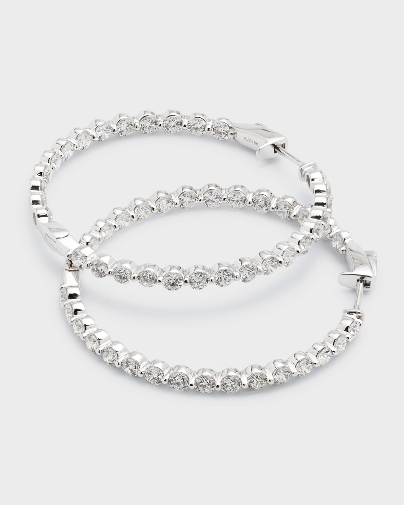 Neiman Marcus Diamonds 18K White Gold Diamond Hoop Earrings, 1.5"L, 4 ...