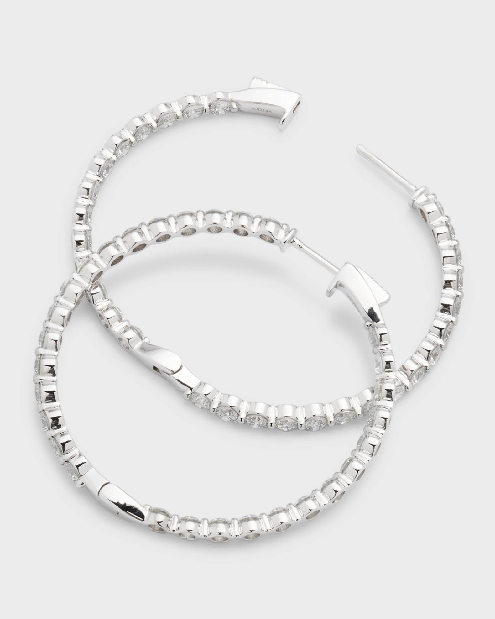 Neiman Marcus Diamonds 18K White Gold Diamond Hoop Earrings, 1.5"L, 4 ...
