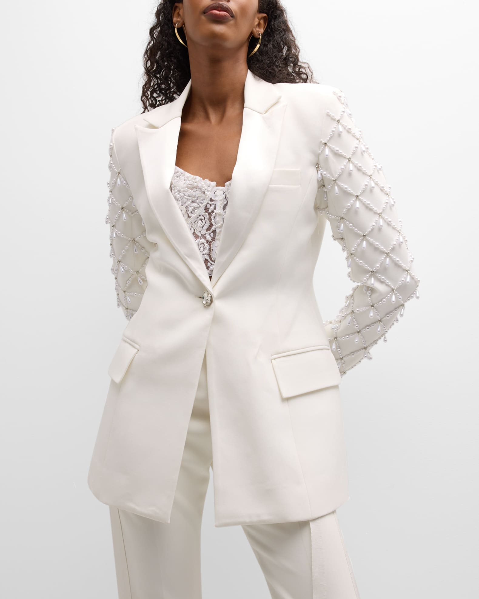 Retrofete Bentley Embellished-Sleeve Eyelet Blazer | Neiman Marcus