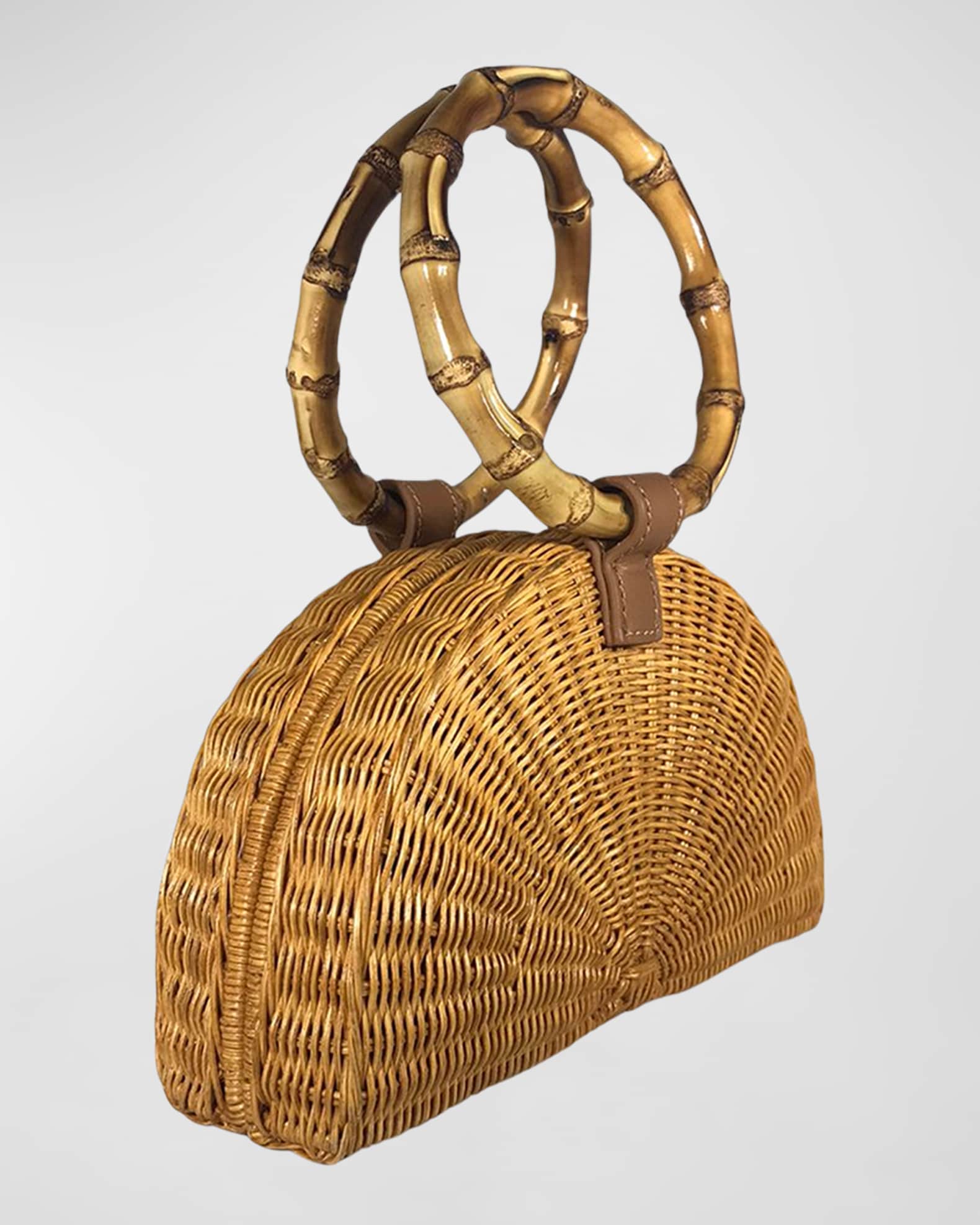 Serpui Betty Half-Moon Rattan Top-Handle Bag | Neiman Marcus