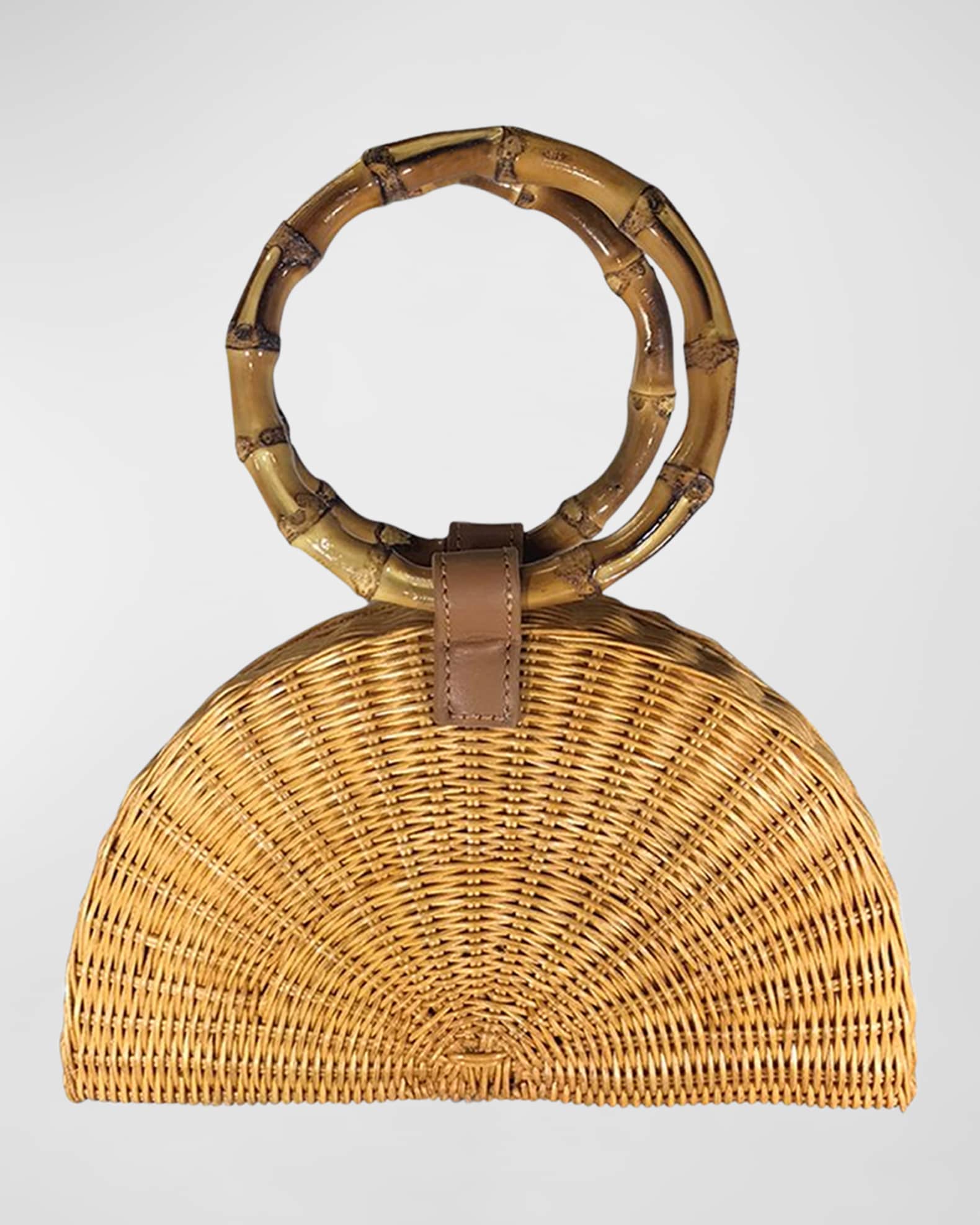Serpui Betty Half-Moon Rattan Top-Handle Bag | Neiman Marcus