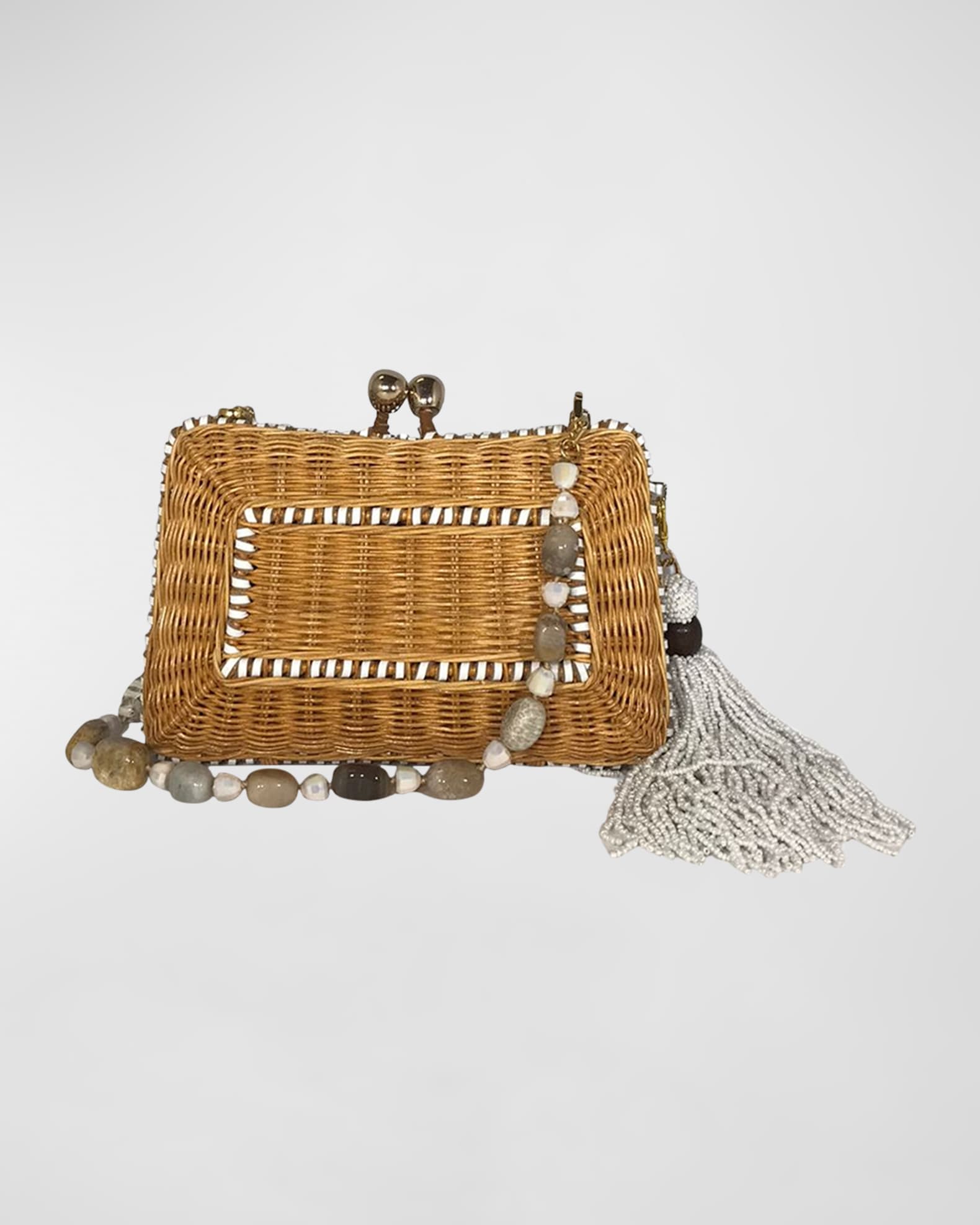 Serpui Chloe Stone Tassel Rattan Clutch Bag | Neiman Marcus