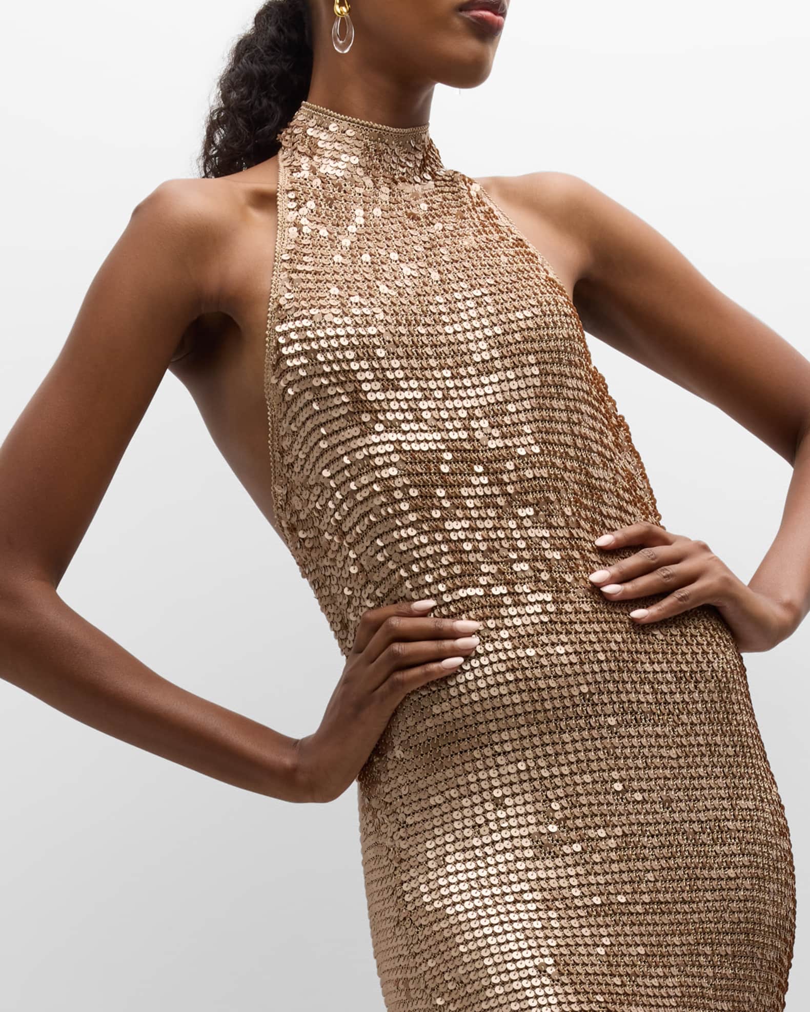 Retrofete Renzo Metallic Sequin Halter Midi Dress | Neiman Marcus