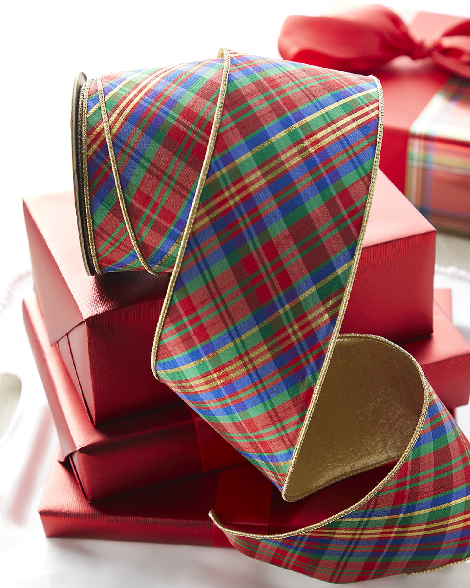 D. Stevens Plaid Dupion Diagonal Yuletide Ribbon, 4"W x 10 Yards ...