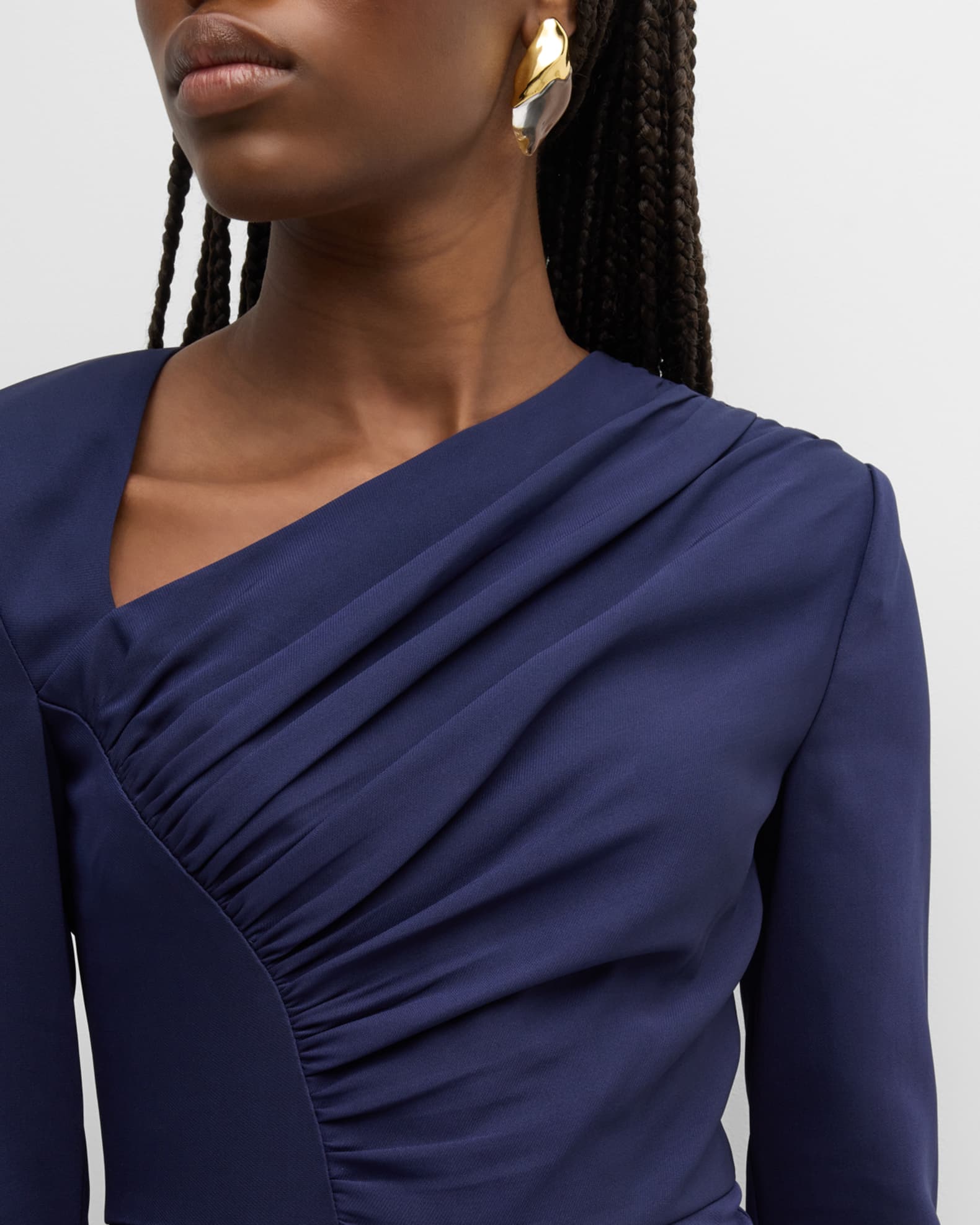 Roland Mouret Ruched Long-Sleeve Stretch Cady Midi Dress | Neiman Marcus