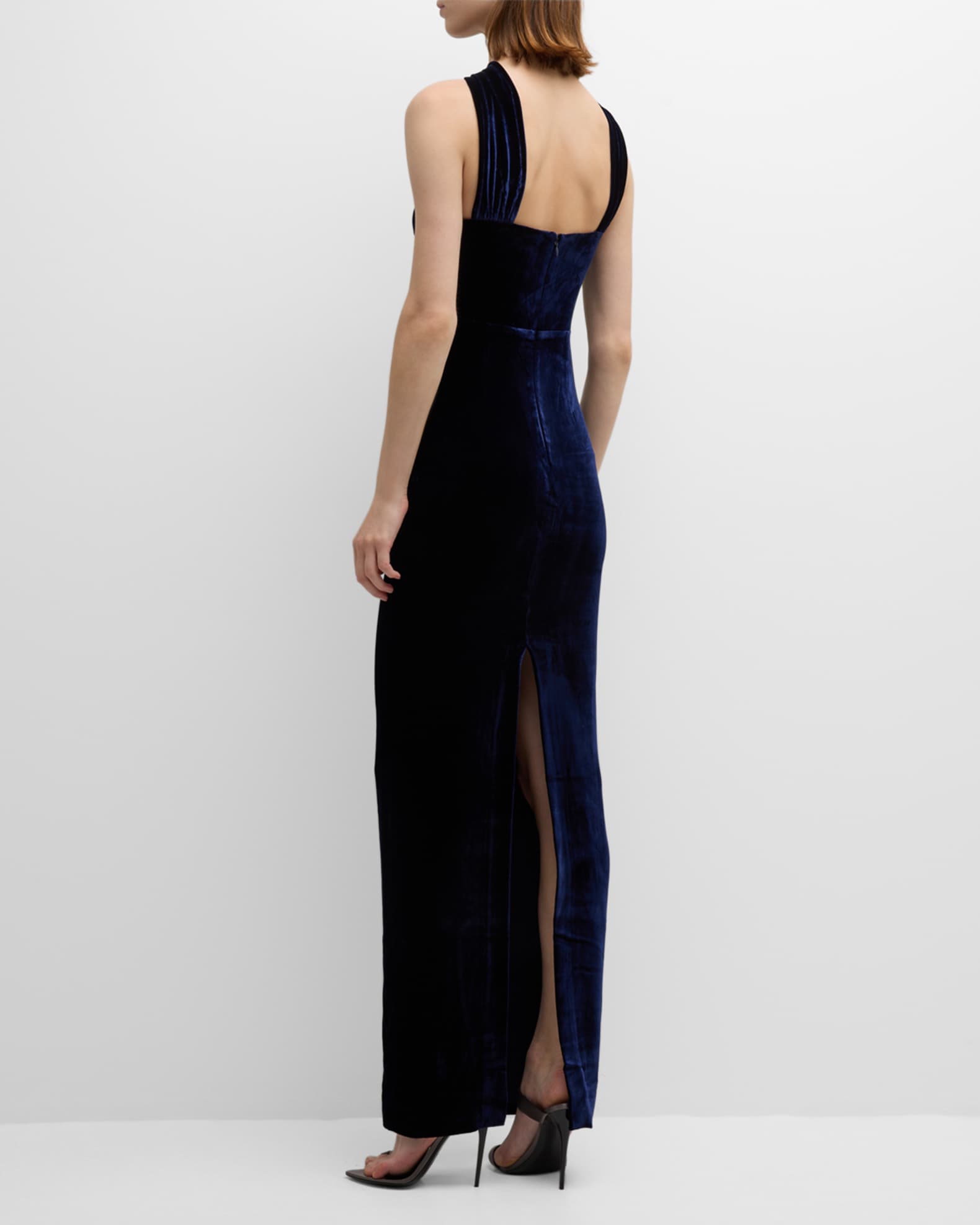 Roland Mouret Asymmetric Halter Velvet Column Gown | Neiman Marcus