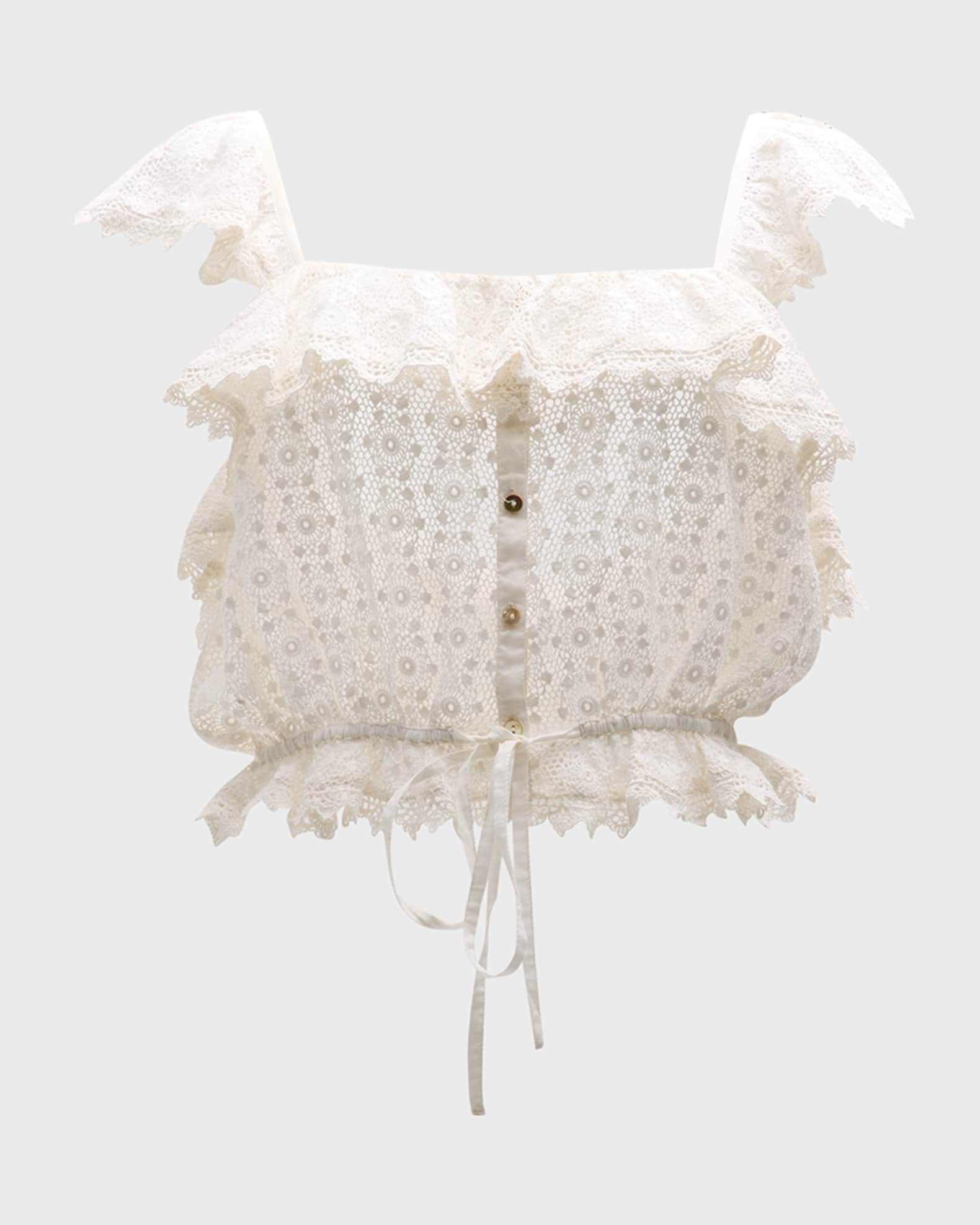 LoveShackFancy Mia Lace Drawstring-Waist Crop Top | Neiman Marcus