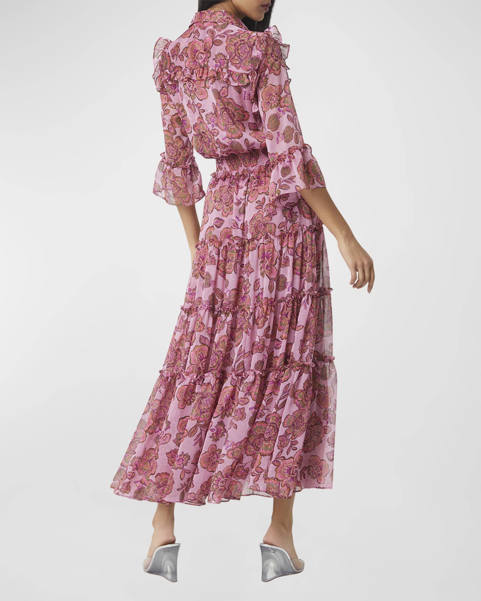 MISA Los Angeles Pamelina Tiered Chiffon Midi Shirtdress | Neiman Marcus