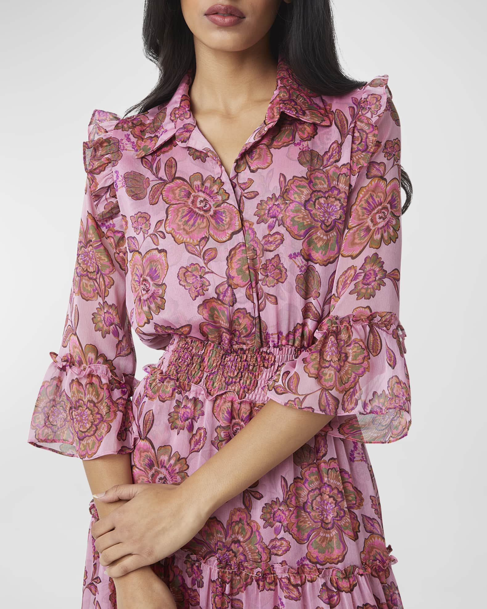 MISA Los Angeles Pamelina Tiered Chiffon Midi Shirtdress | Neiman Marcus