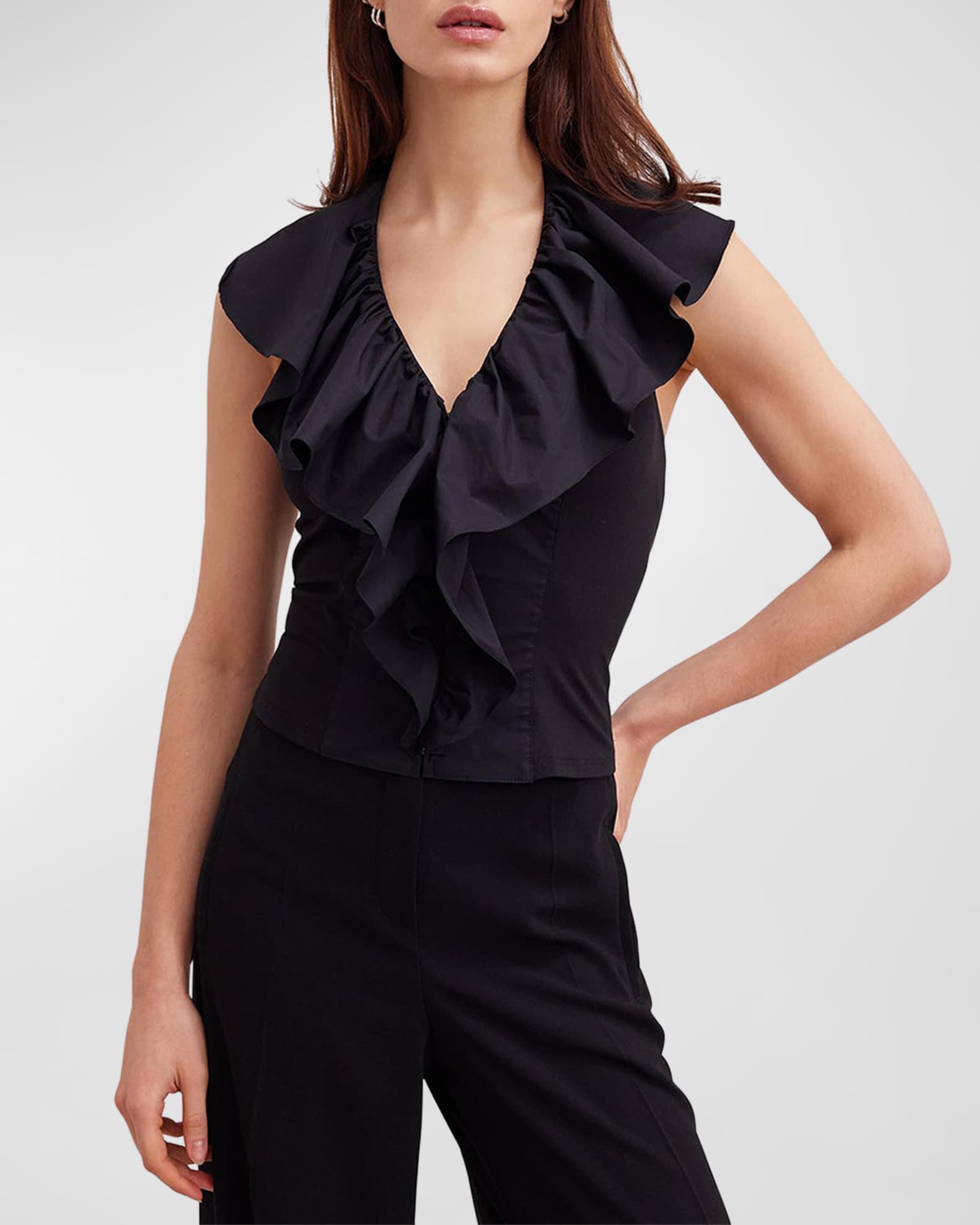 Anne Fontaine Vanes Ruffle Poplin Halter blouse | Neiman Marcus
