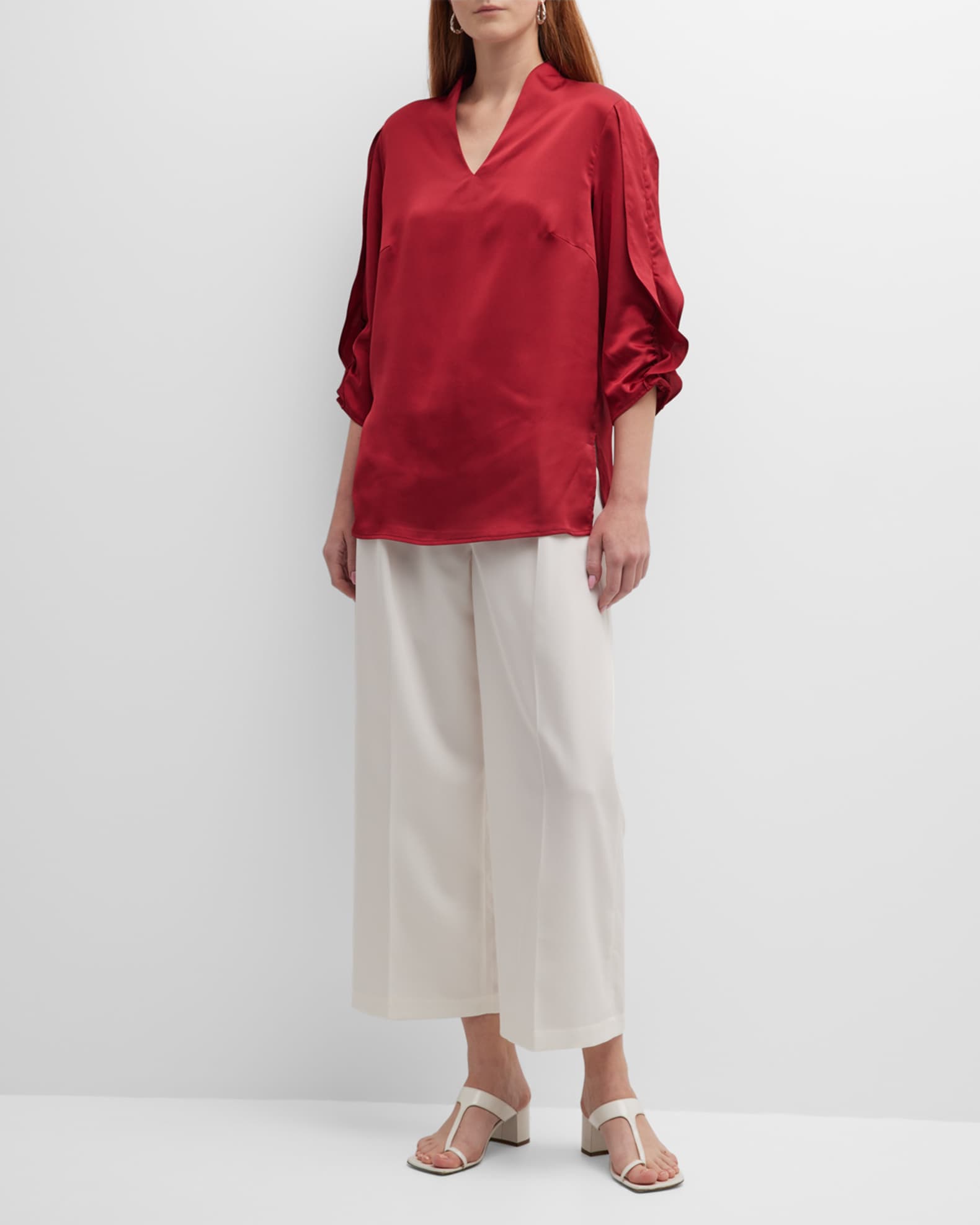Misook V-Neck Tulip-Sleeve Blouse | Neiman Marcus